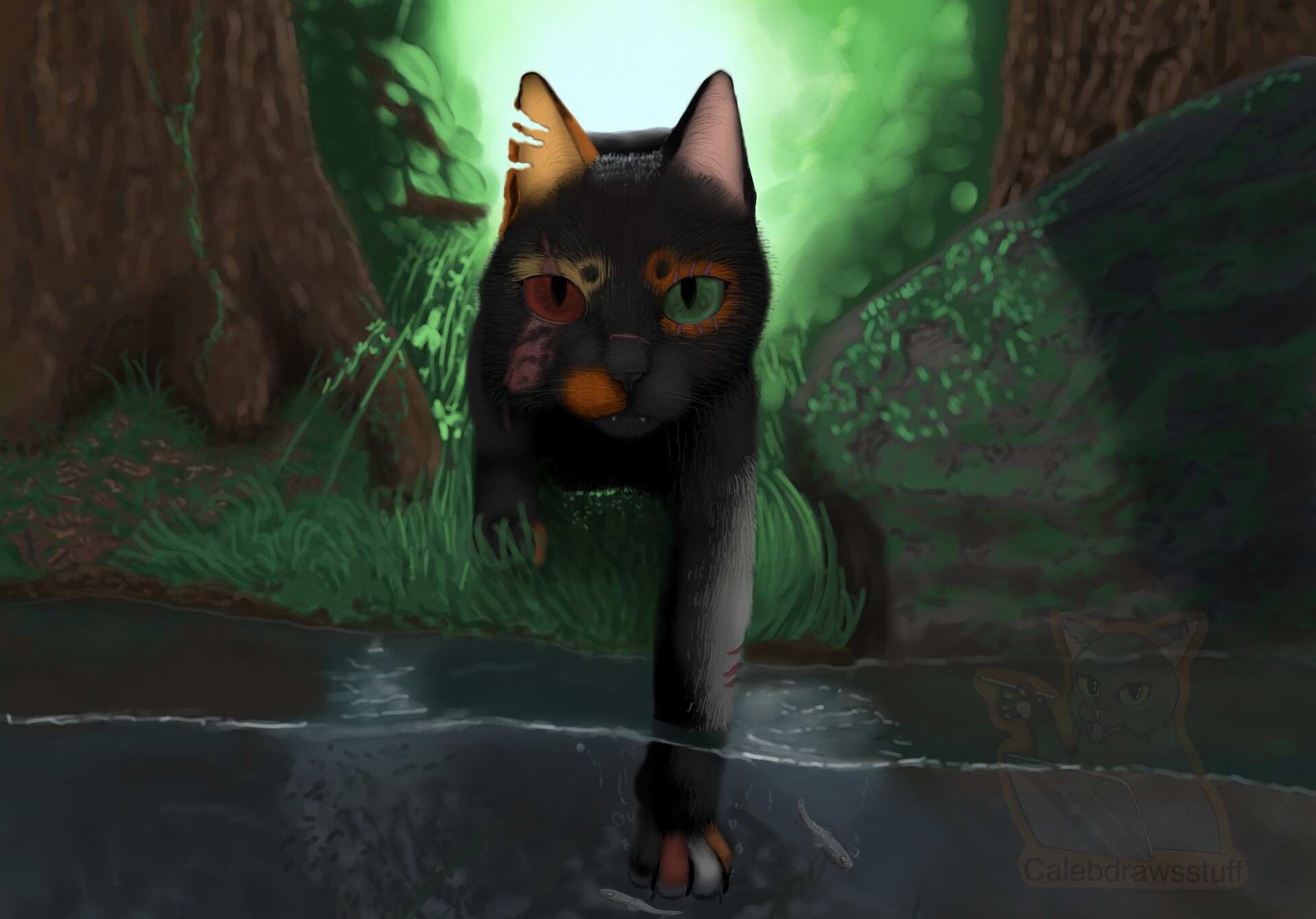 ArtStation - Cat steps into a stream
