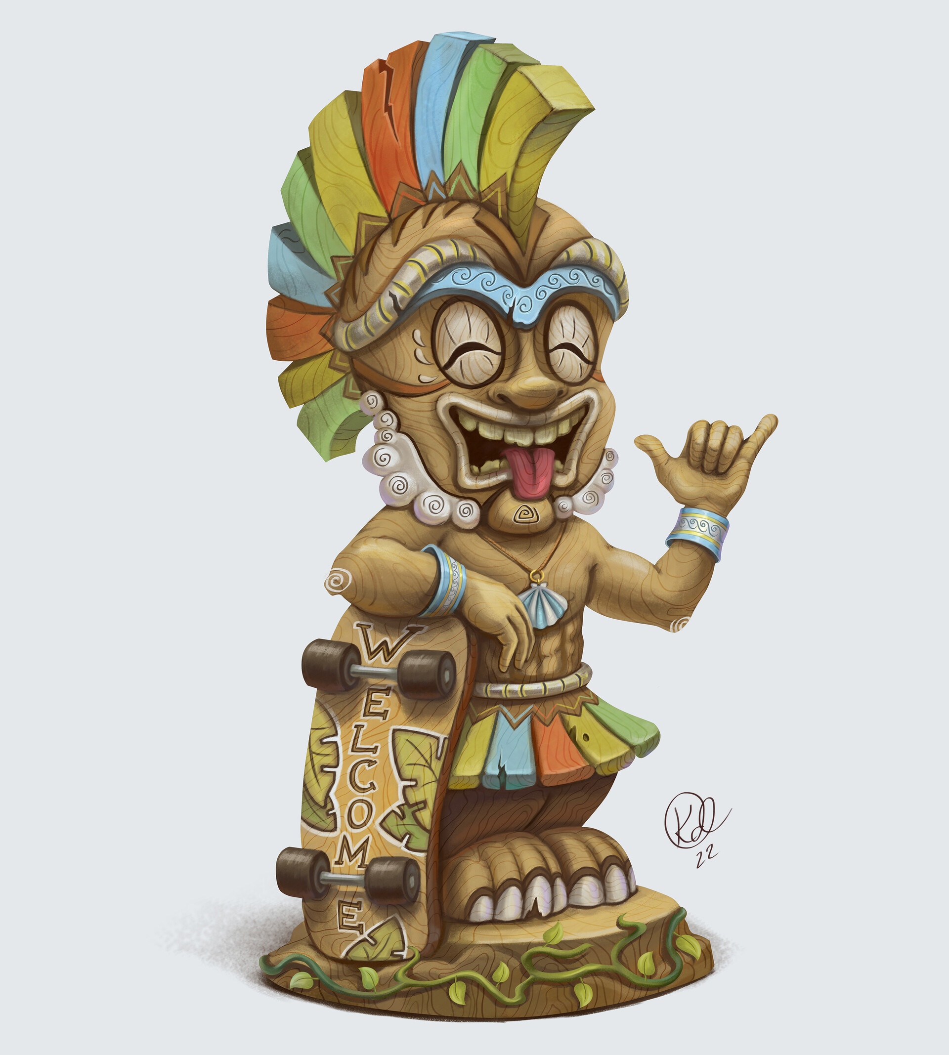 ArtStation - Chilling Tiki, surfer greeting