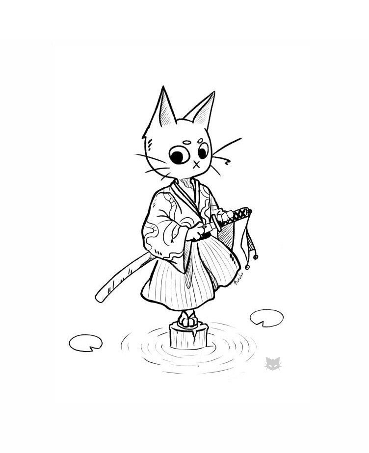 samurai cat coloring pages