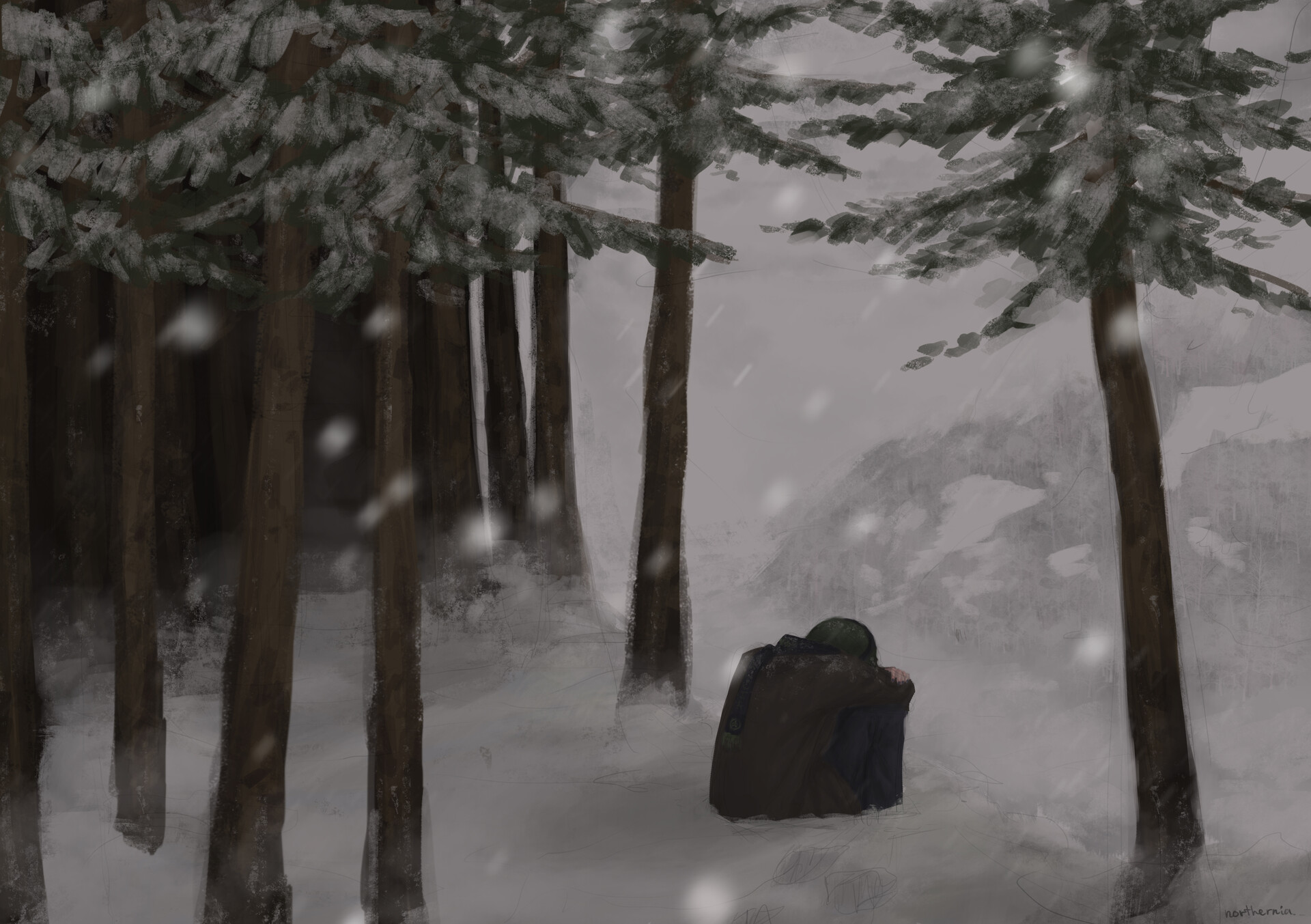 ArtStation - let the snow cover me and in the spring they will find me ...