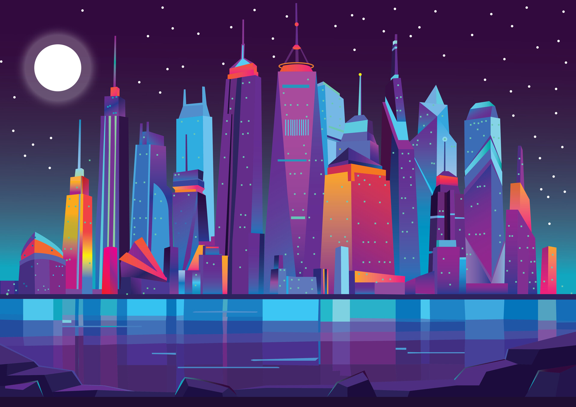 ArtStation - Gradiant_city_illustration