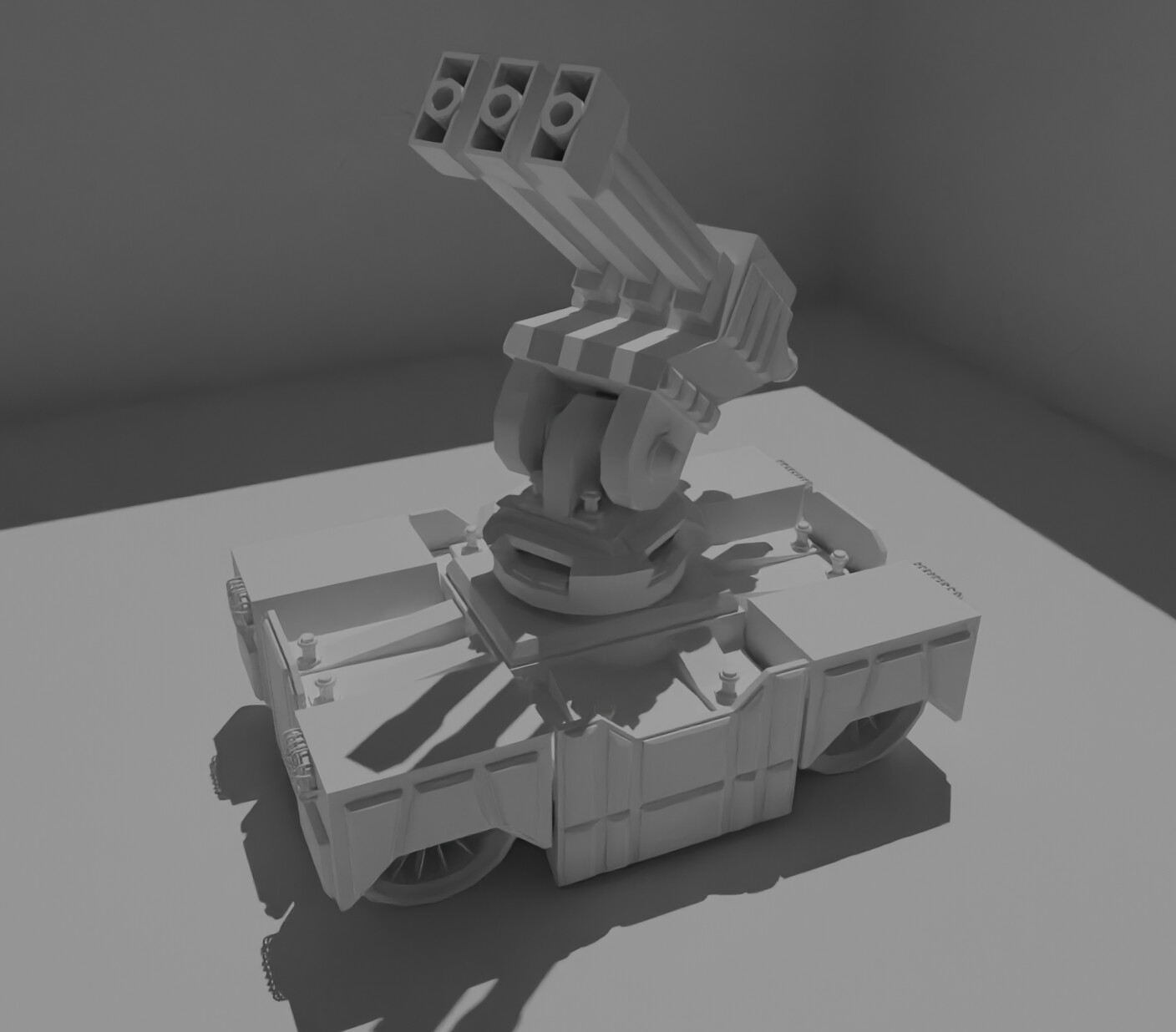 ArtStation - Learning 3D modeling: Triple barrel turret (Untextured)