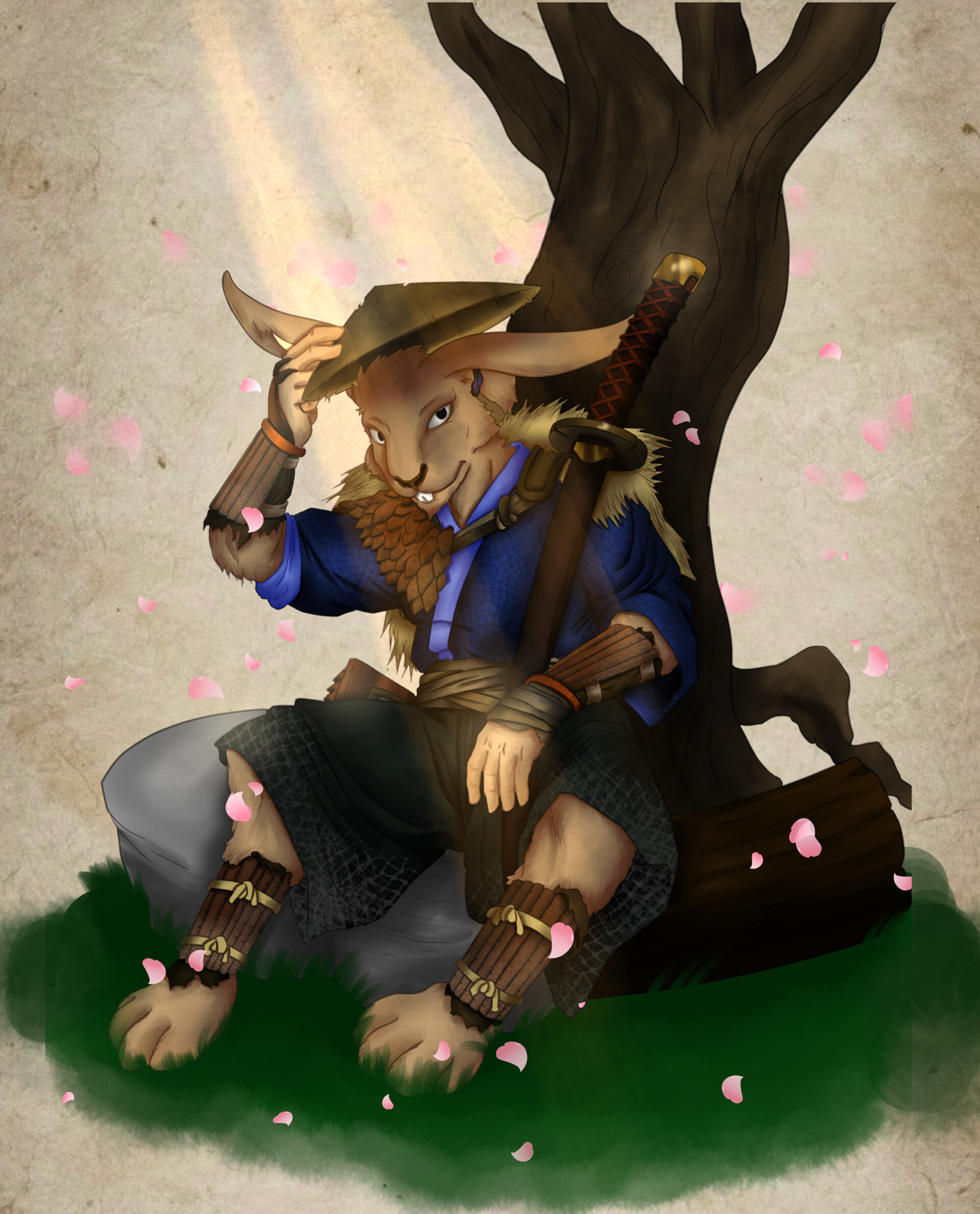 ArtStation - El'Han, Harengon Samurai Ronin - DnD Commission