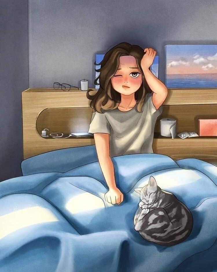 ArtStation - Picture of a girl,on her bed.