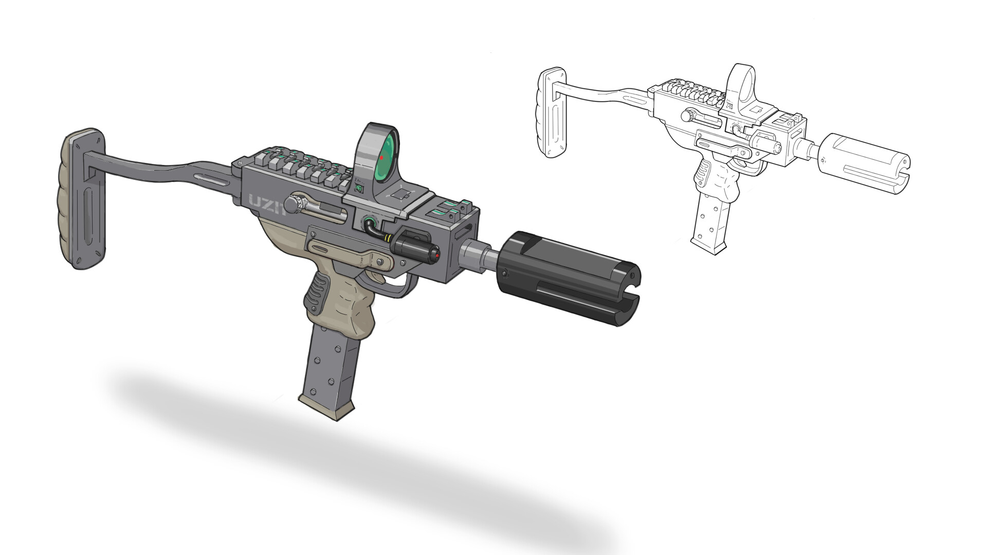 ArtStation - UZ|1 Sub-machine gun weapon design