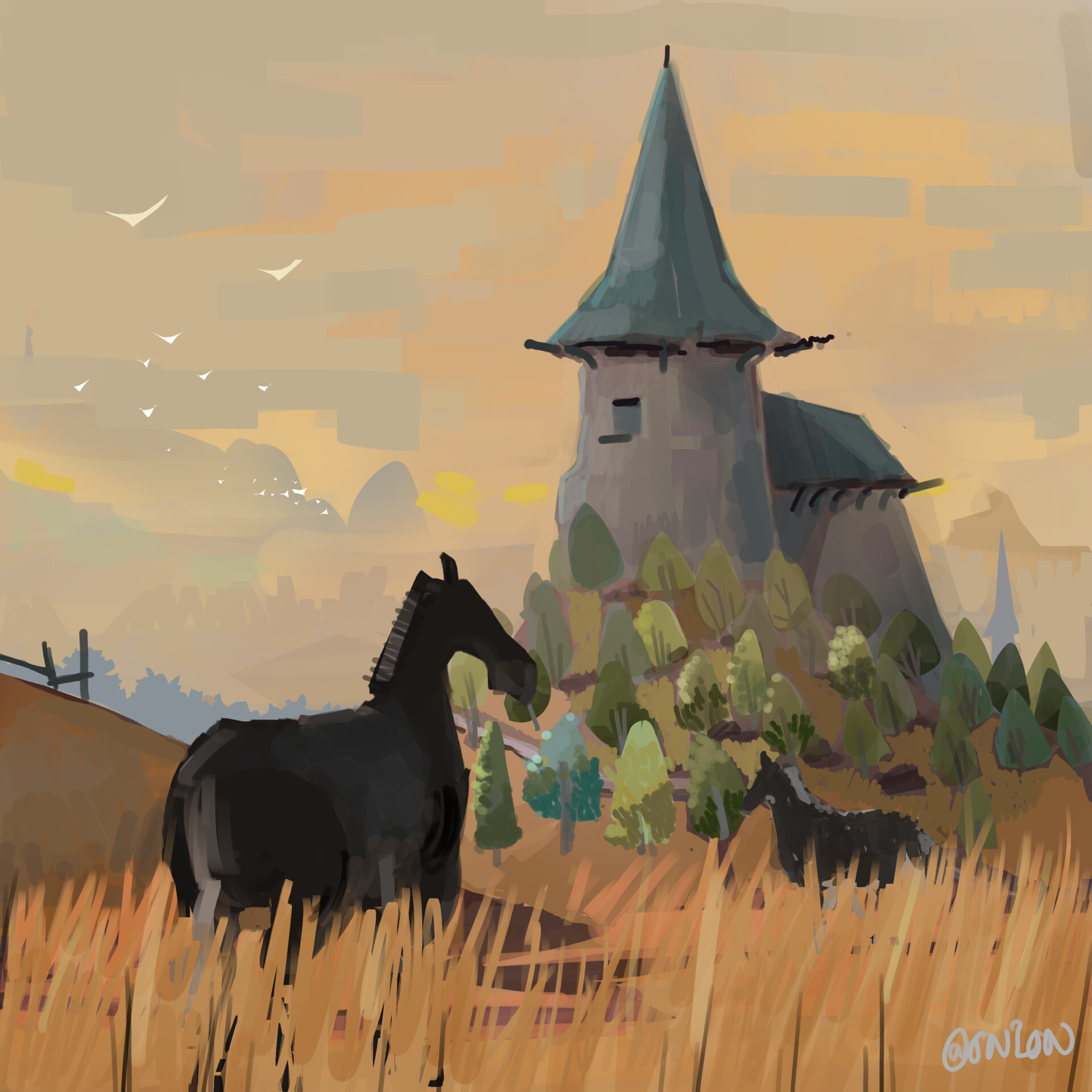 ArtStation - A horse, A hill and A castle