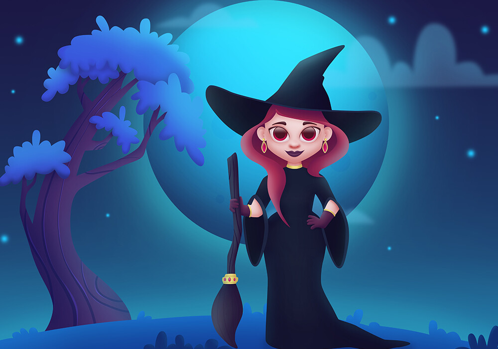 ArtStation - Witch on Halloween with a broom