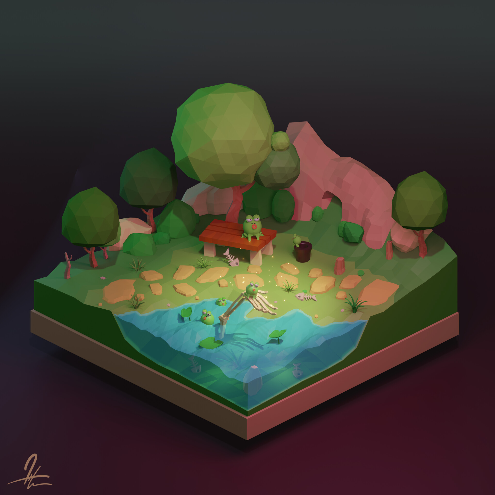 ArtStation - Frog lake low poly