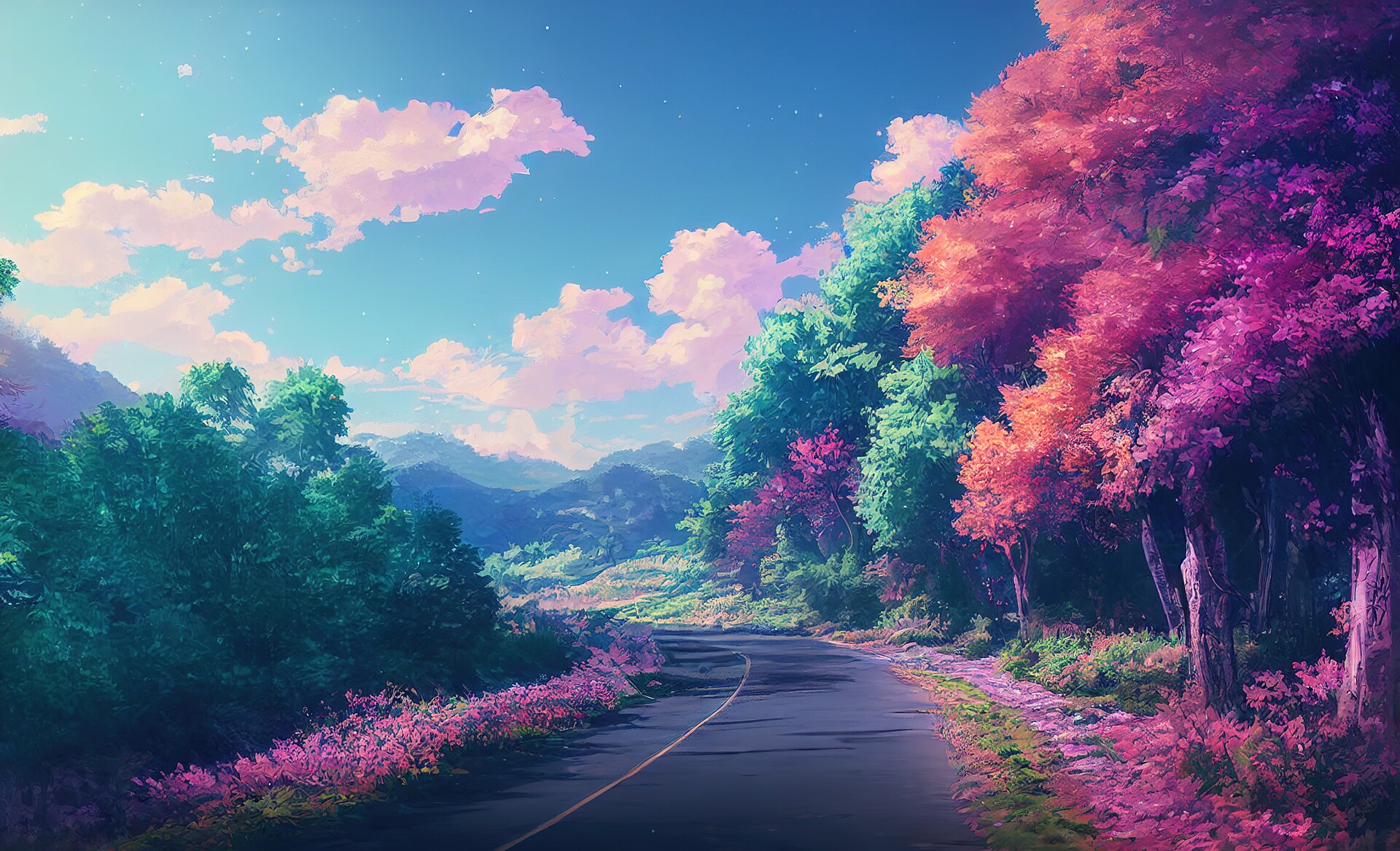 ArtStation - Anime country road landscape