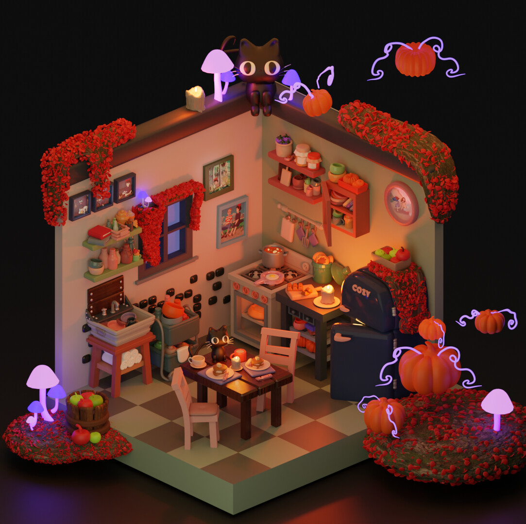 ArtStation - 3D ISOMETRIC KITCHEN (windy witch's kitchen and her ...