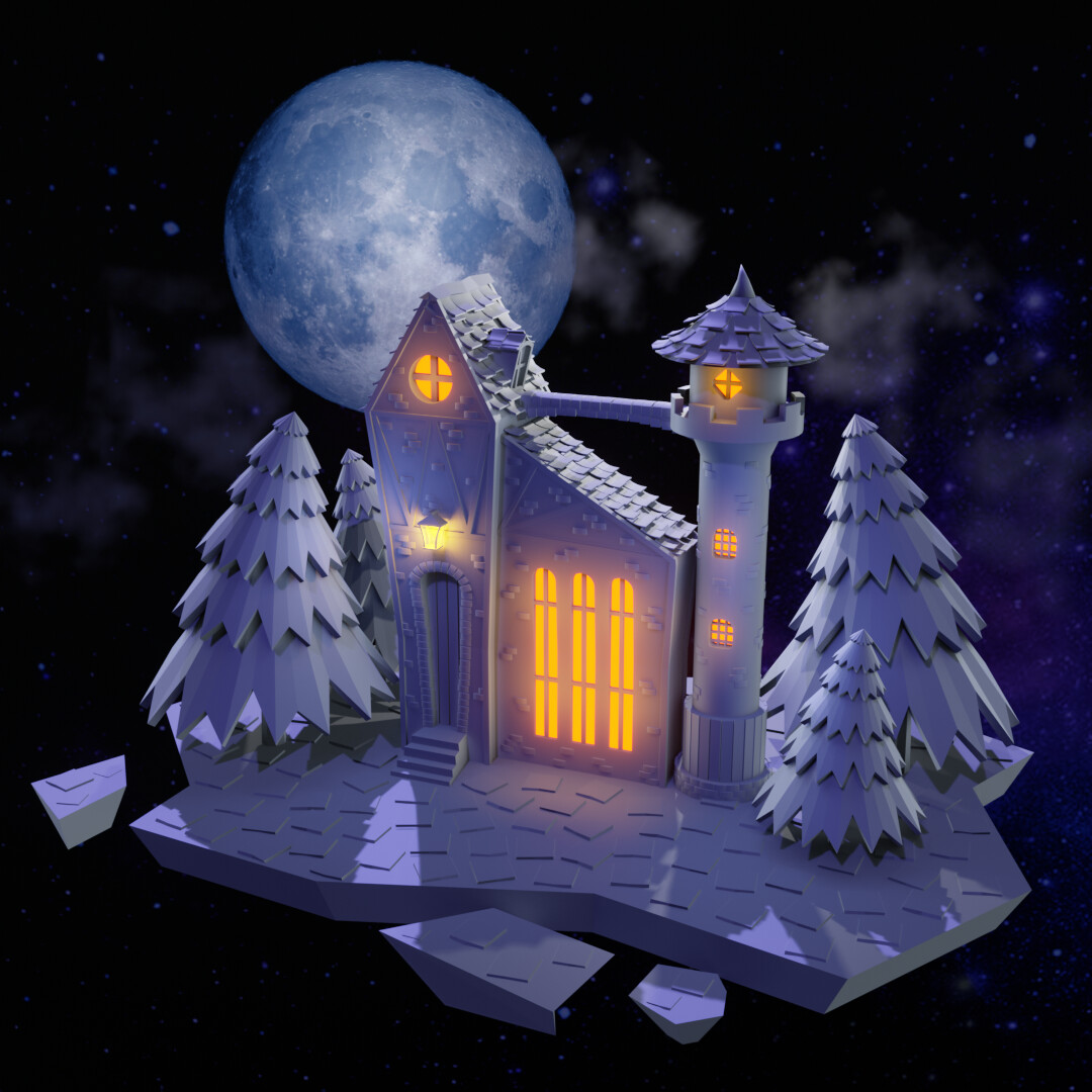 ArtStation - Low poly night house