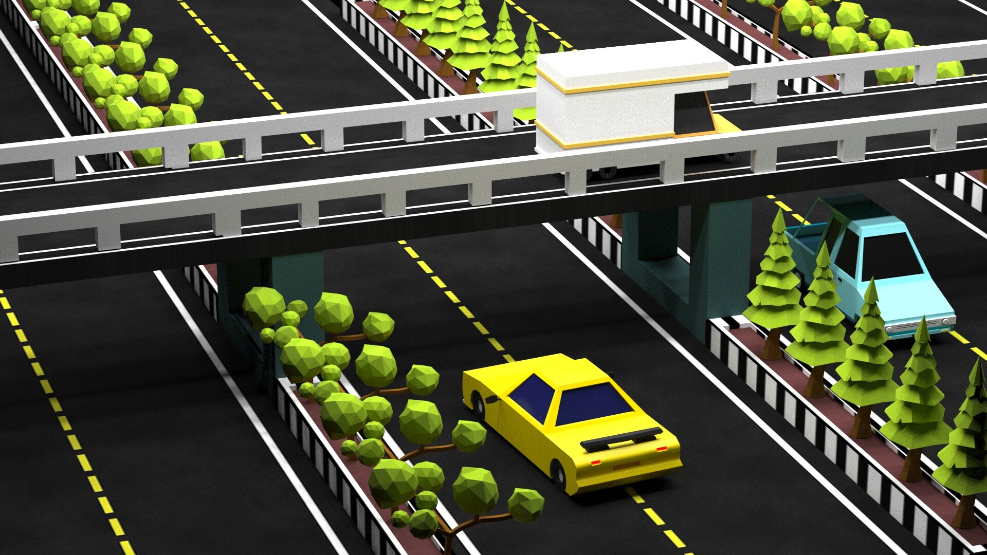 ArtStation - Cartoon Low-Poly Game level for car racing game-ready 3D model