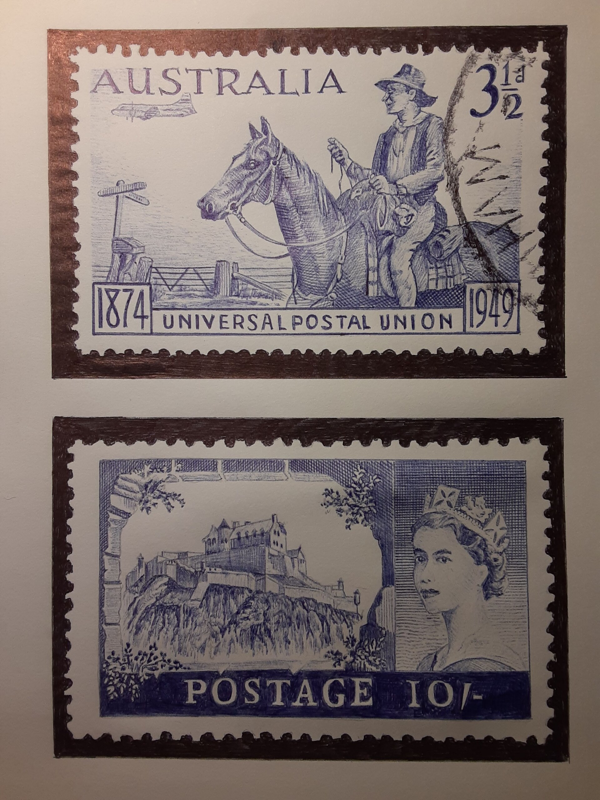 ArtStation - Ballpoint pen drawing of stamps