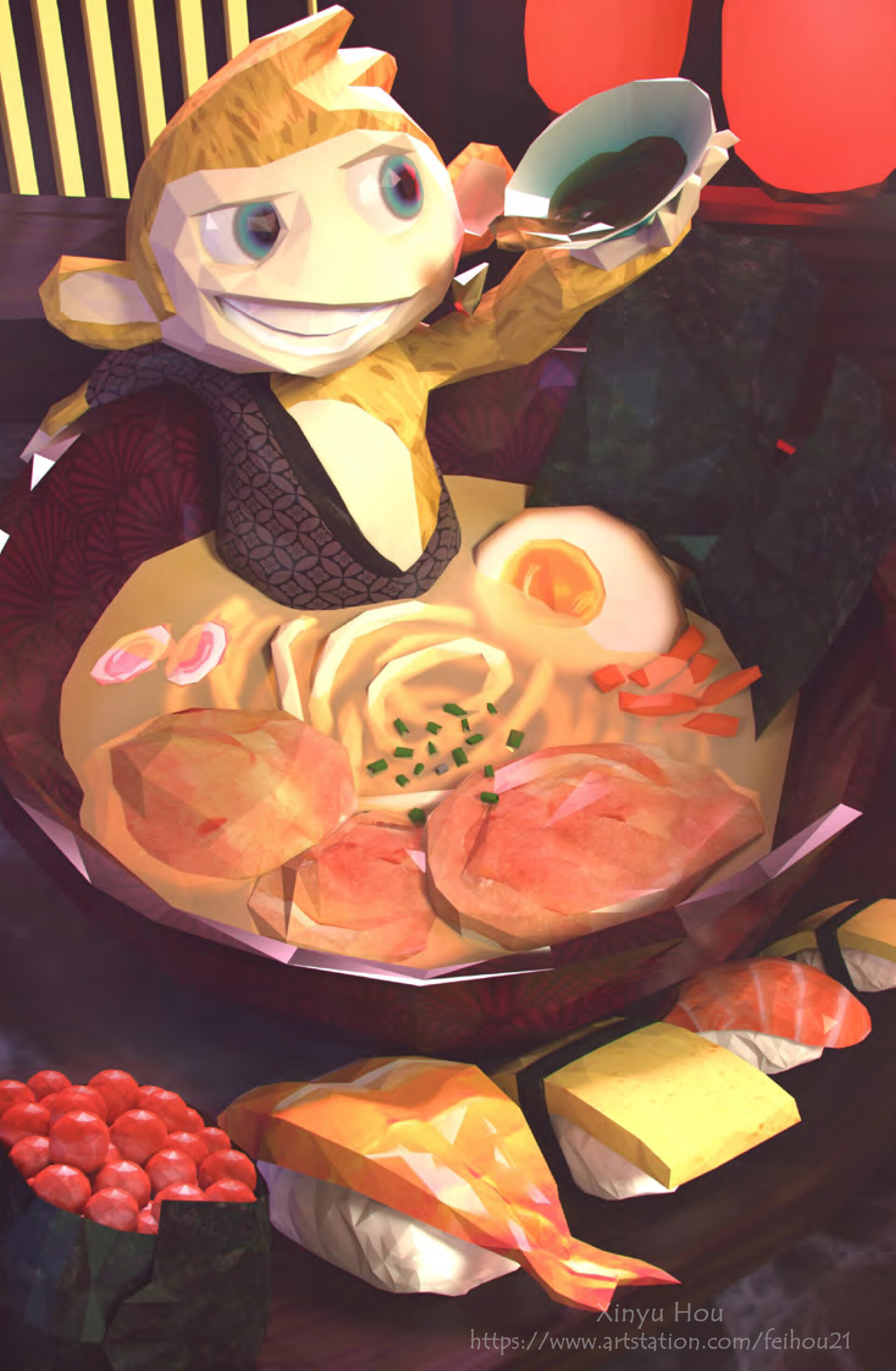 ArtStation - Monkey and Ramen Noodles - Lowpoly