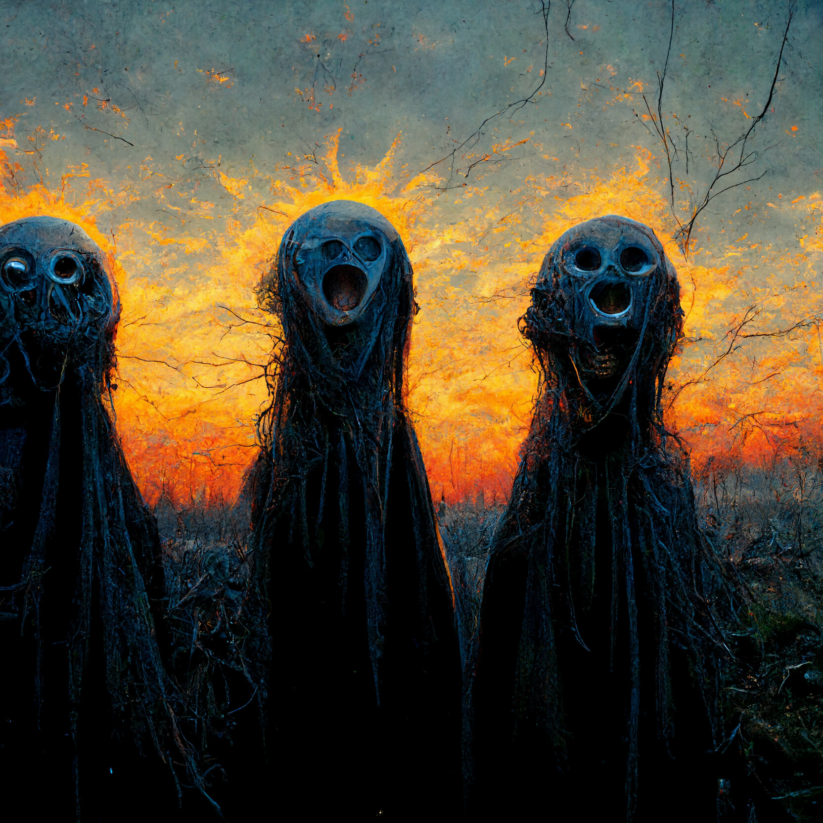 ArtStation - Sunrise portrait of three screaming // MidJourney exploration