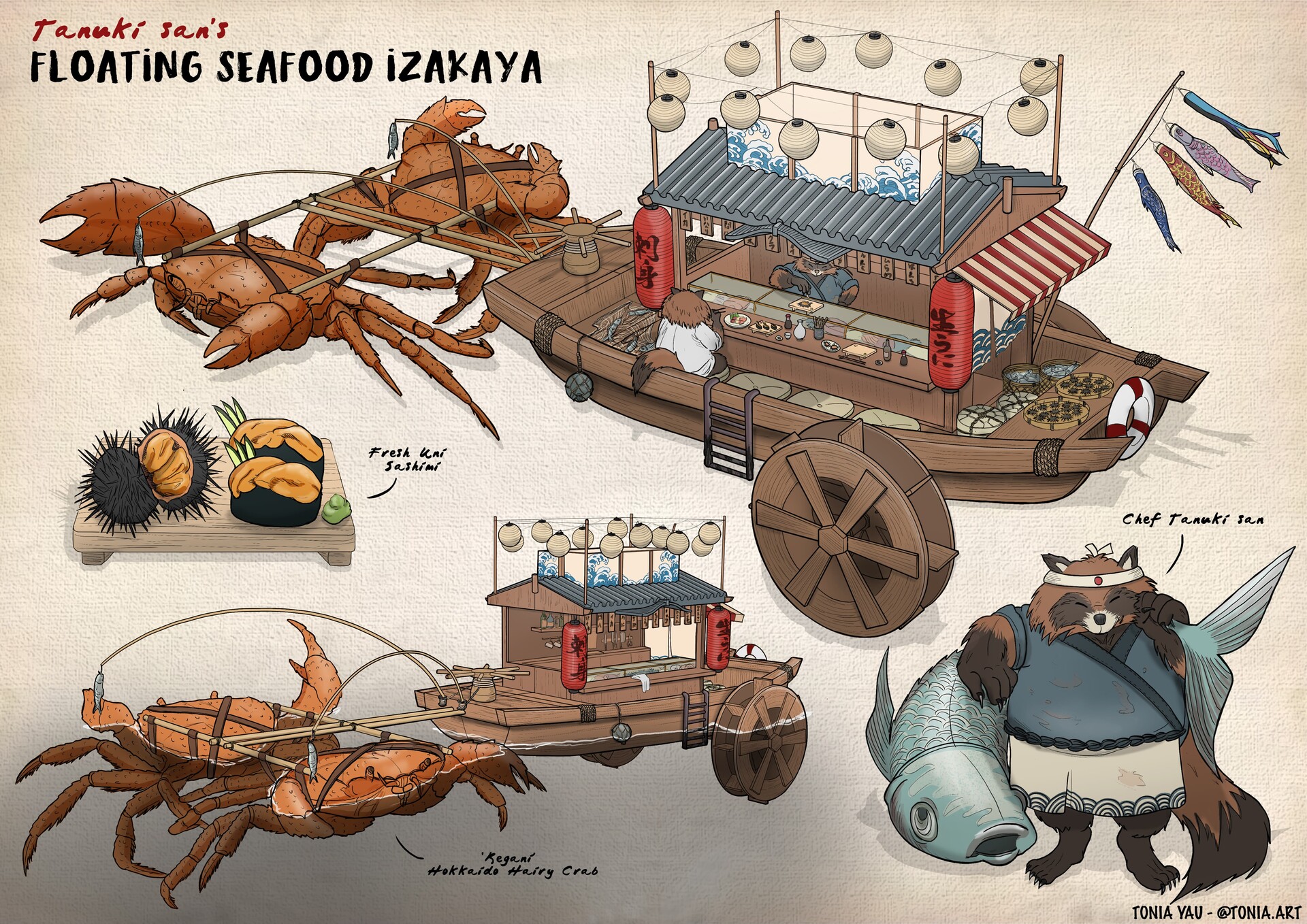 ArtStation - Tanuki san's Floating Seafood Izakaya