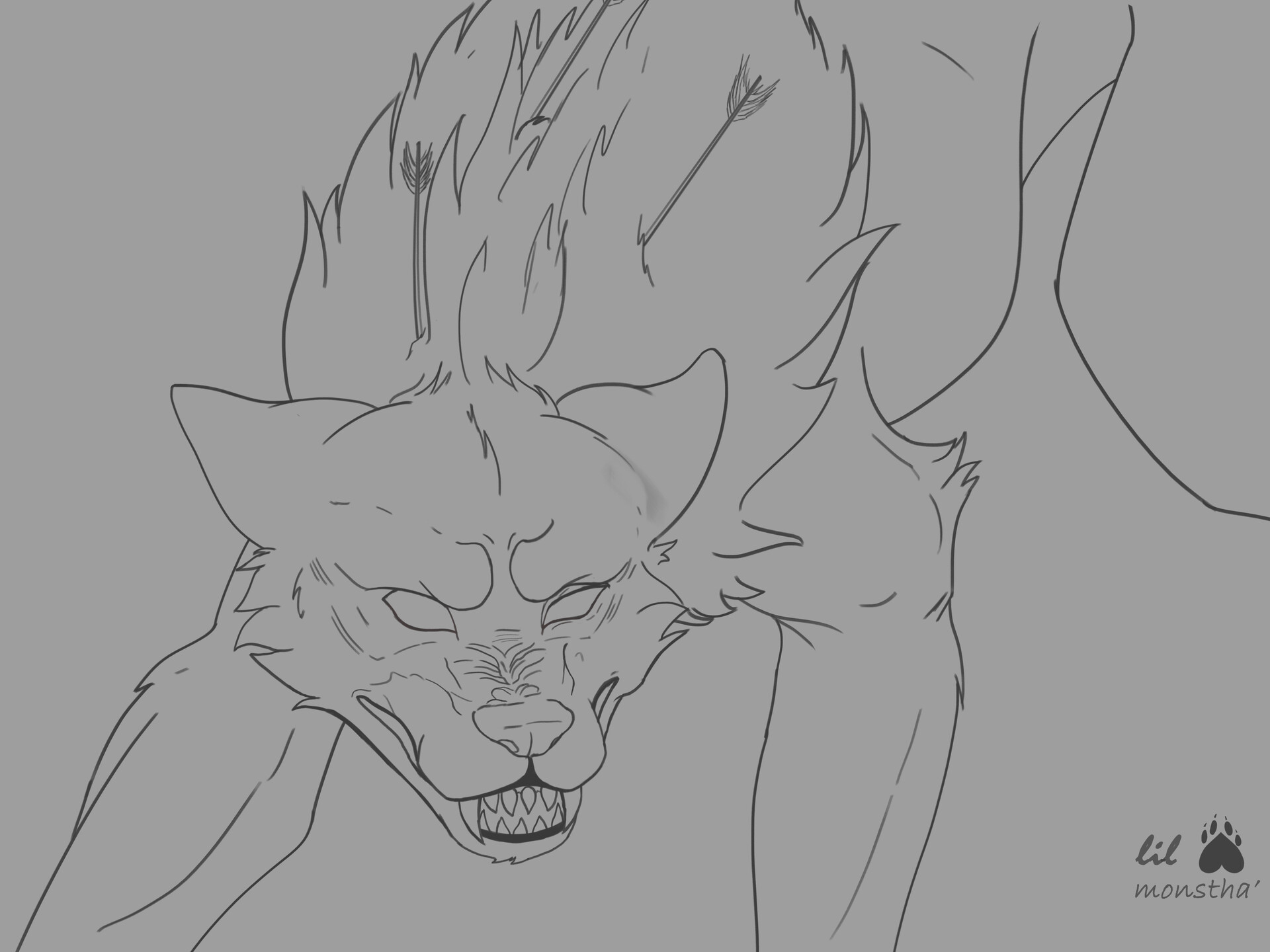 demon wolf lineart