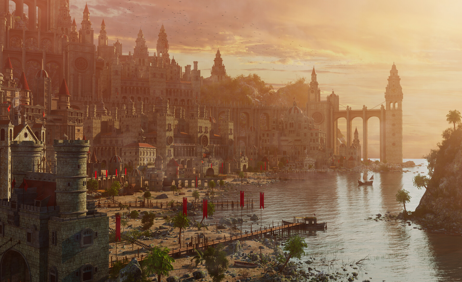 ArtStation - Fantasy Sunset City