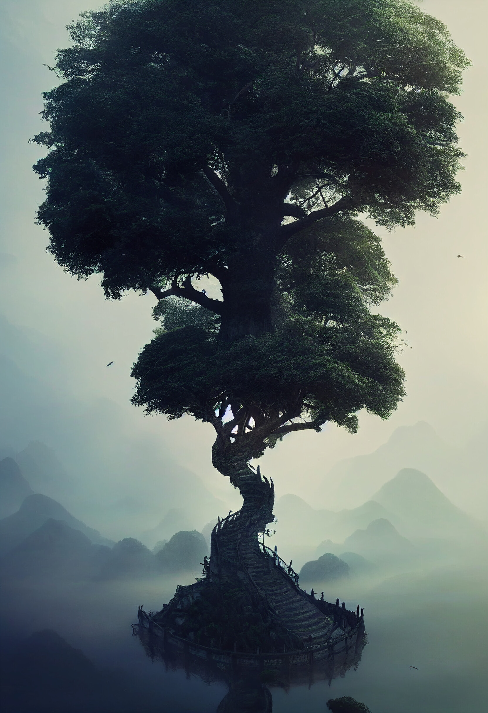 Mistral - Chinese treehouse 中国树屋 - Midjourney