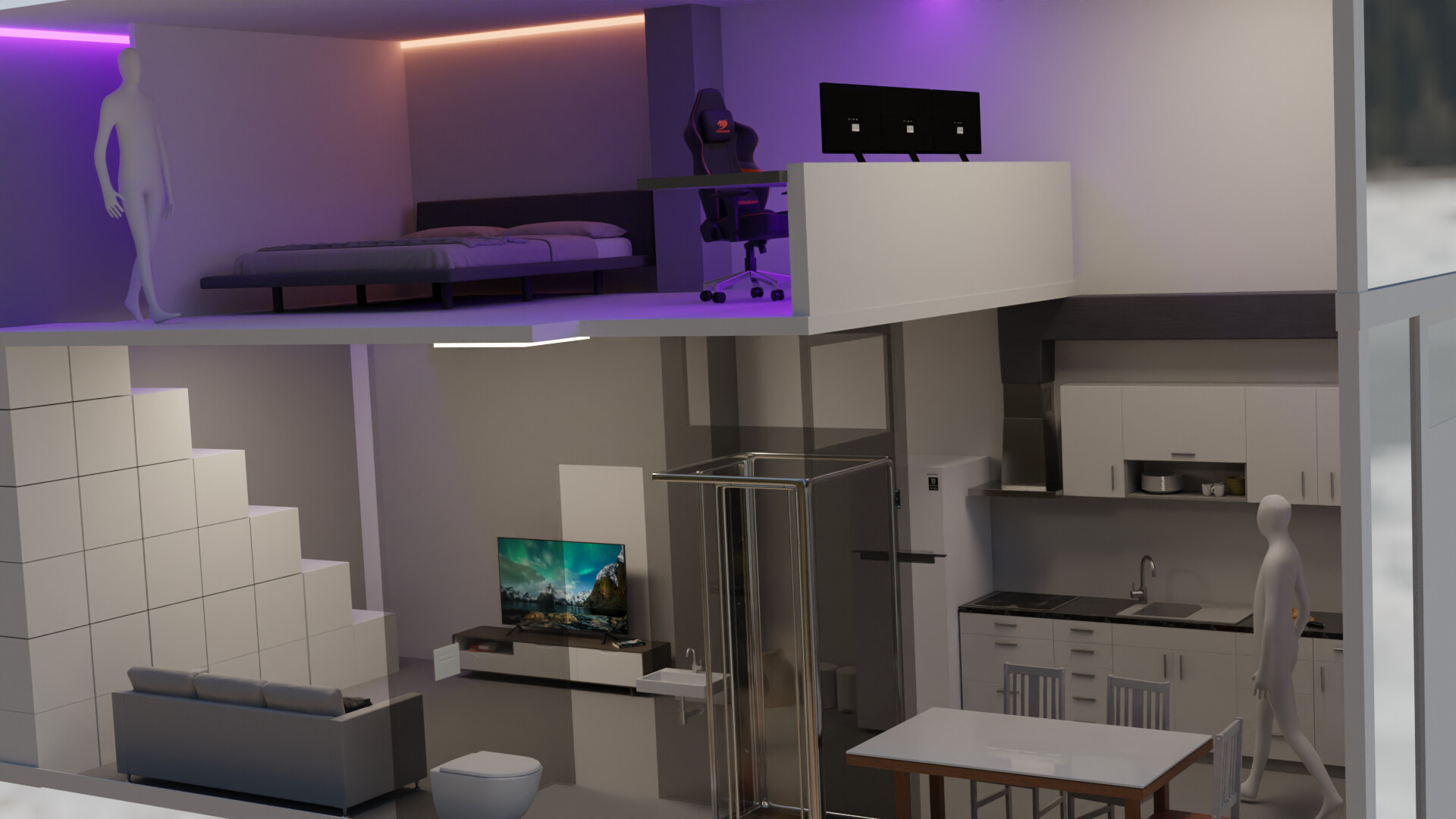 ArtStation - [ArchViz] Interior design 35m2 x 5m (height)