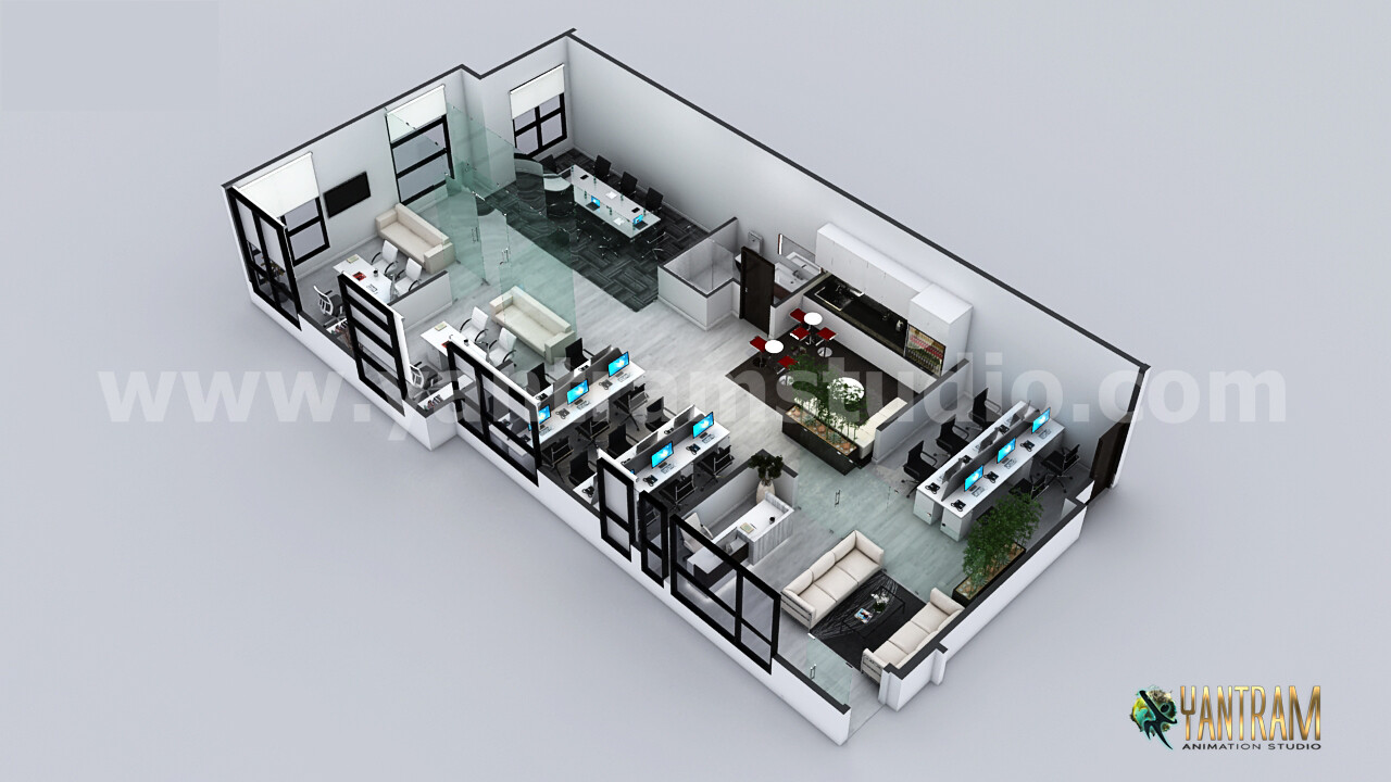 ArtStation - 3D Floor Plan Rendering of Small Office in Orlando ...