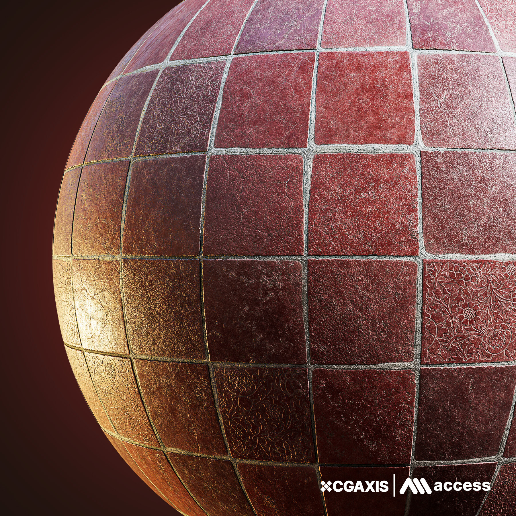 CGAxis - Red Dusty Tiles (PBR material x PBR texture)