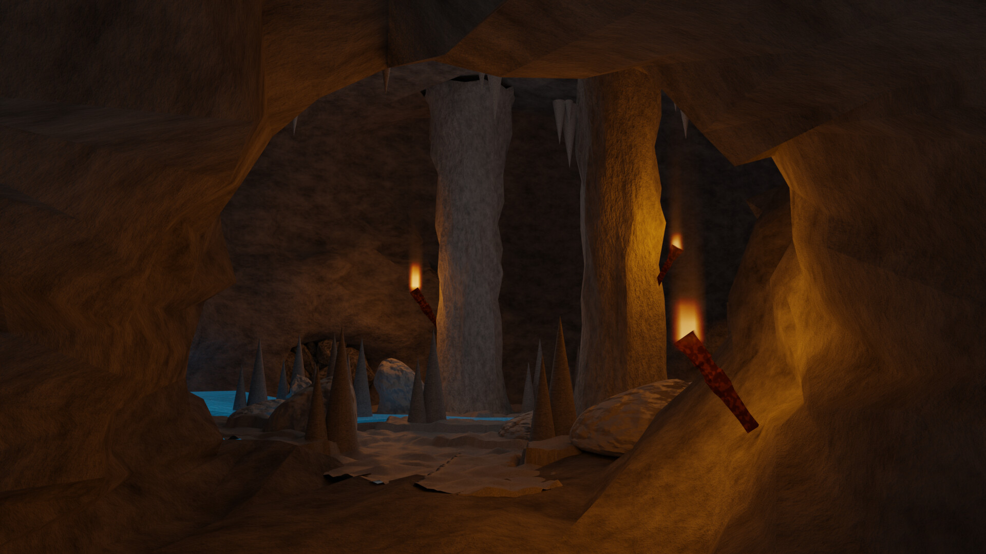 ArtStation - Cave with Torches