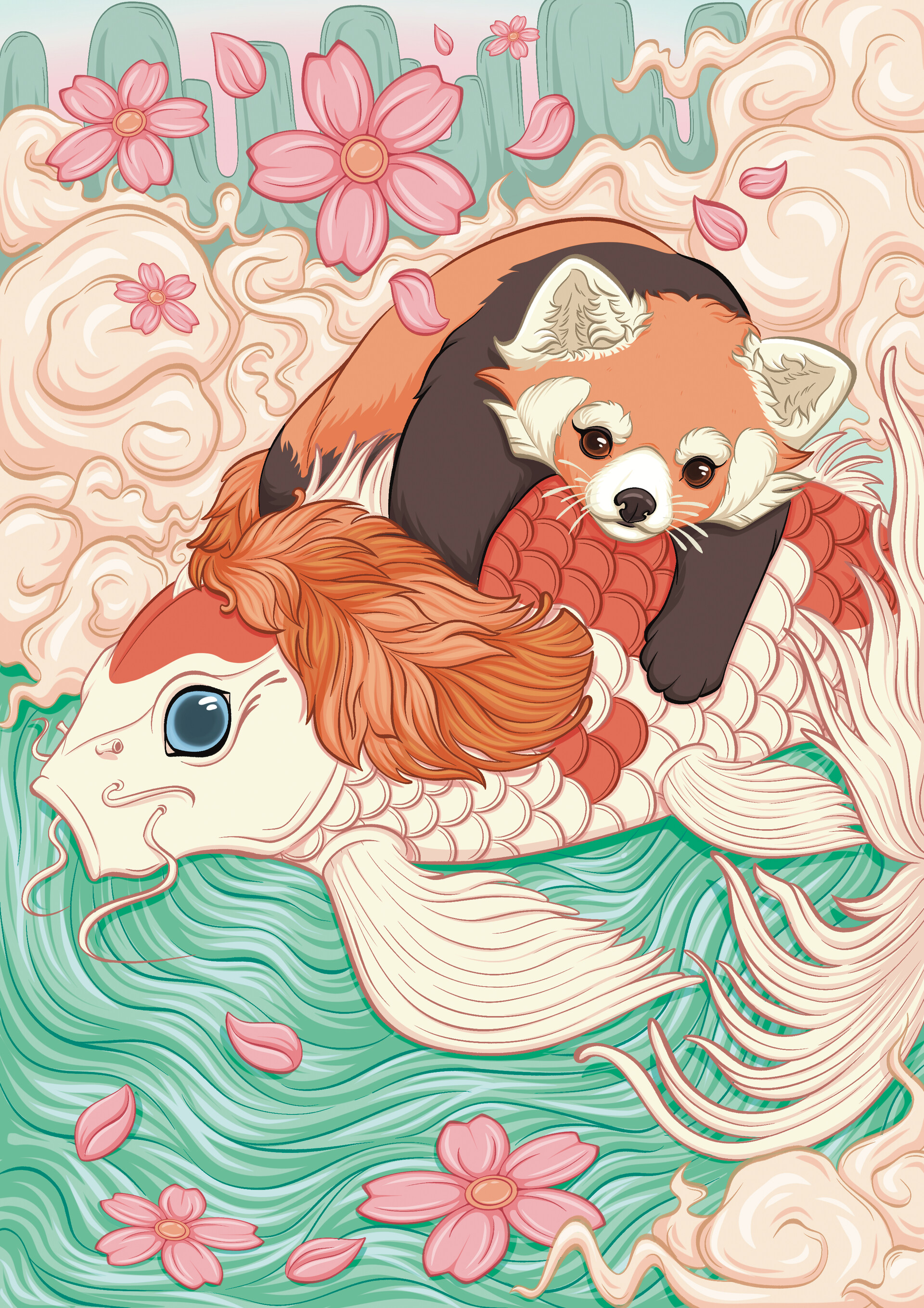 ArtStation - Red Panda & Koi