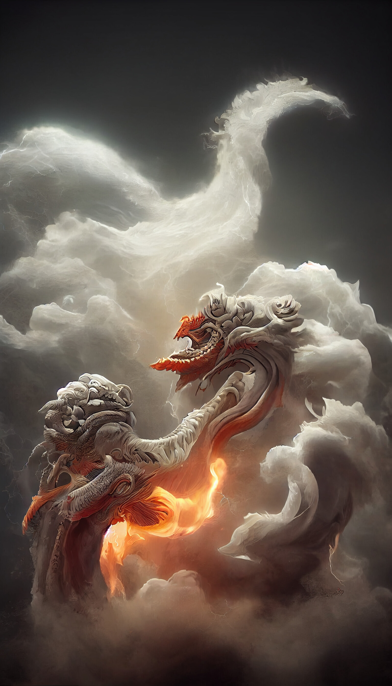 ArtStation - Chinese Dragon and Phoenix in smoke form over the cloud ...