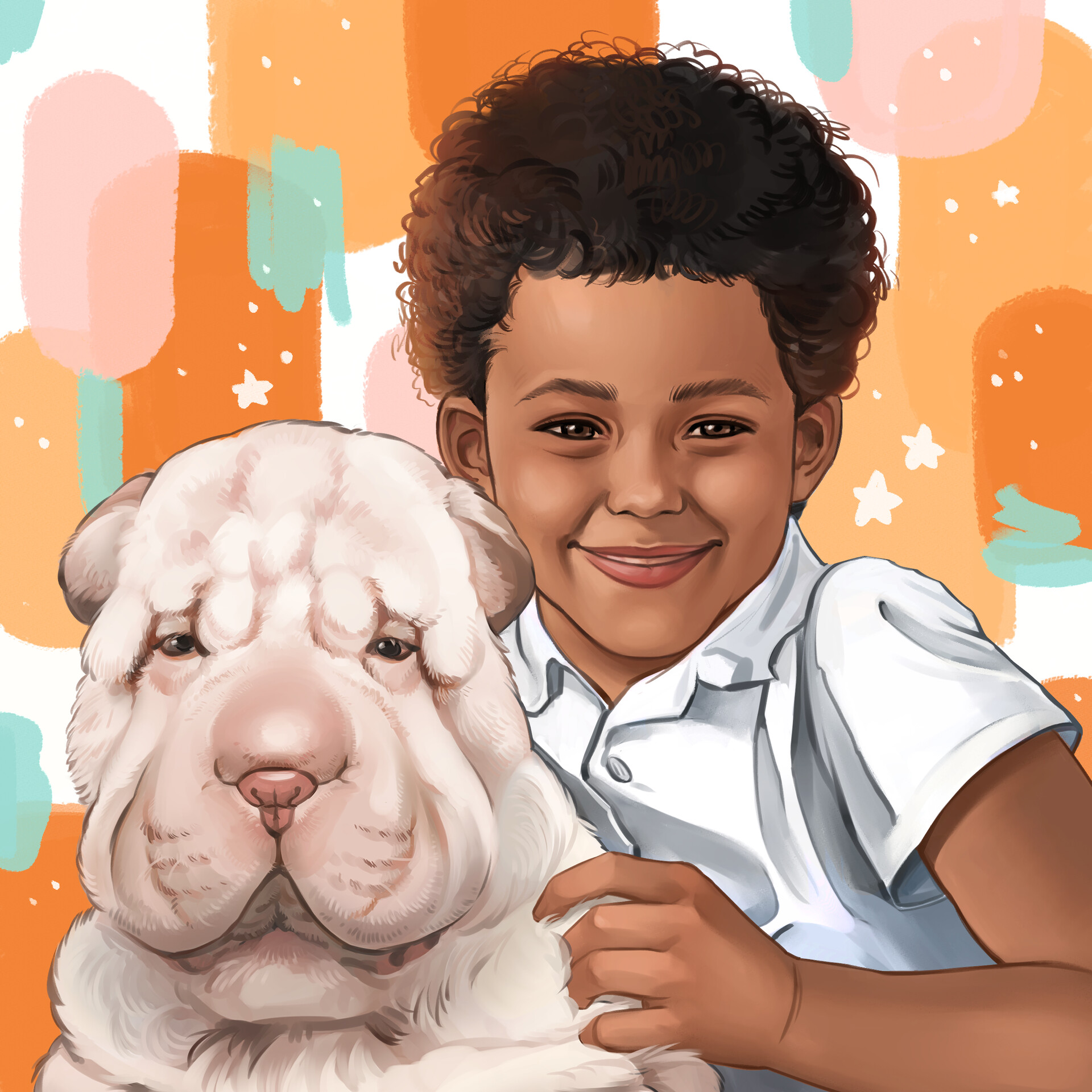 ArtStation - Adorable kid with a dog