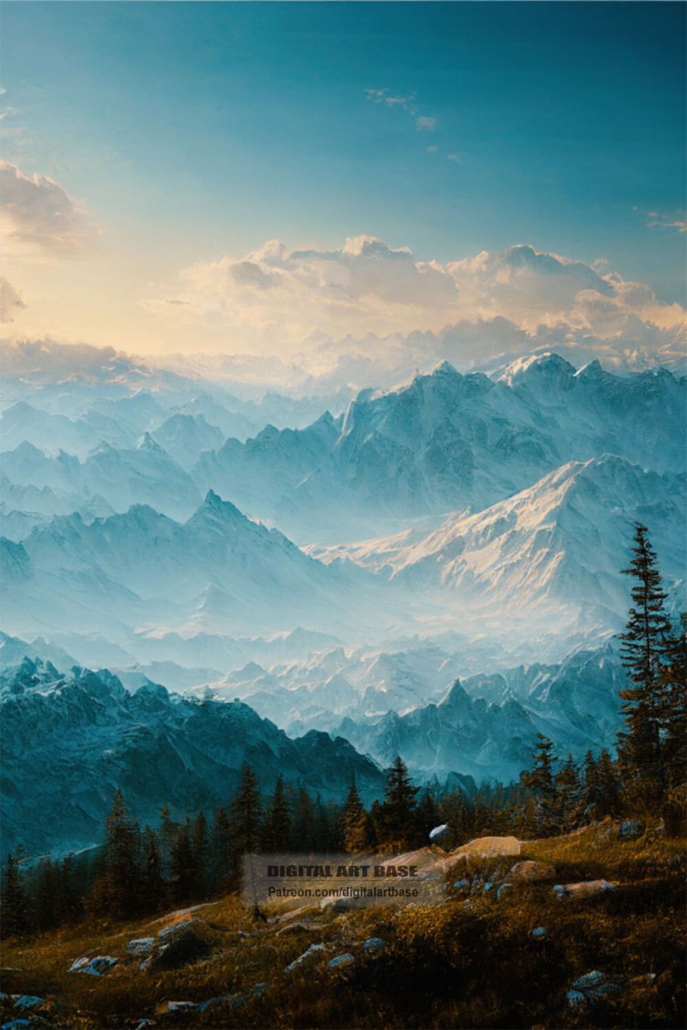 ArtStation - Forest and Snow Mountains