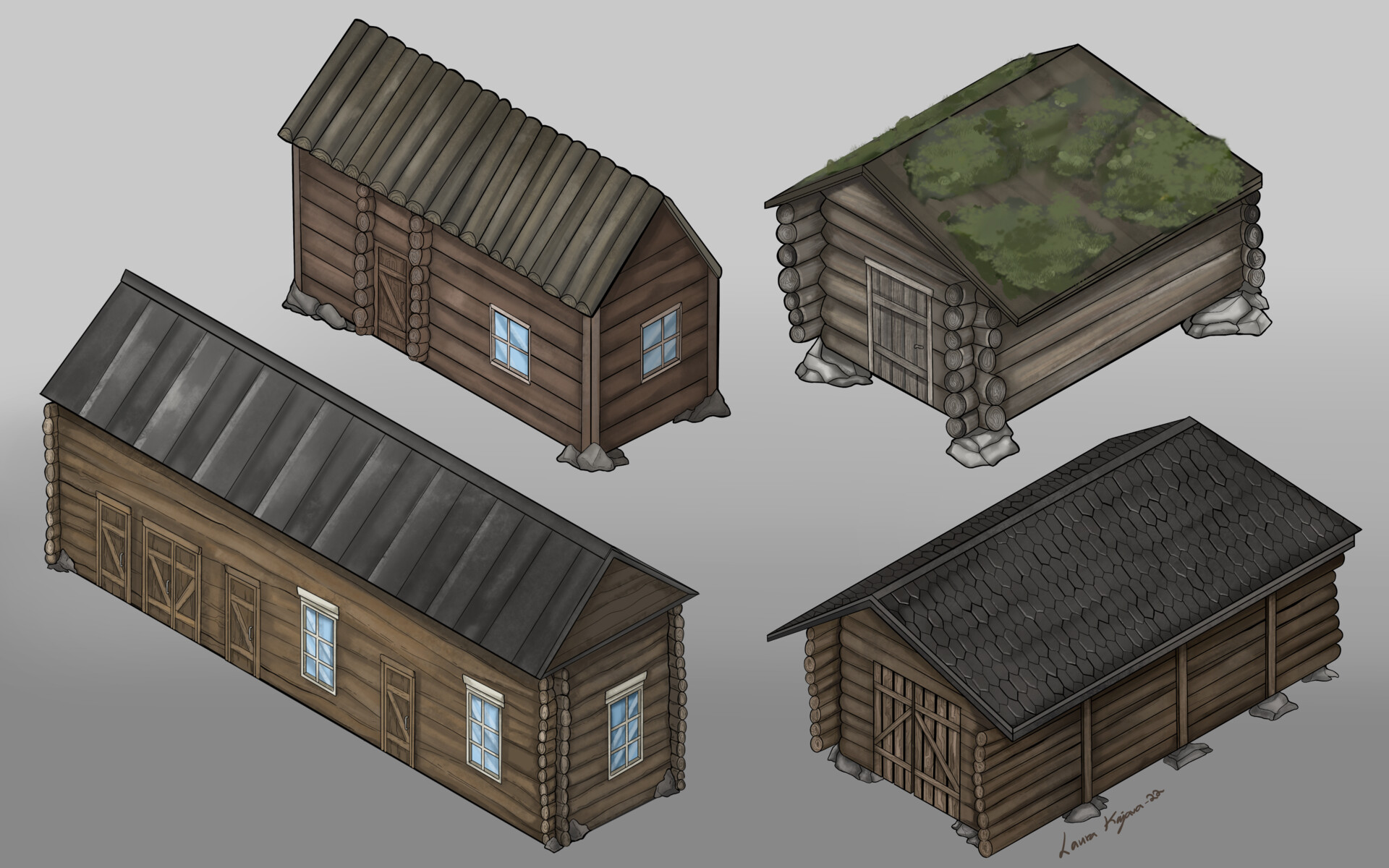 ArtStation - Isometric log buildings, Hamina 1810