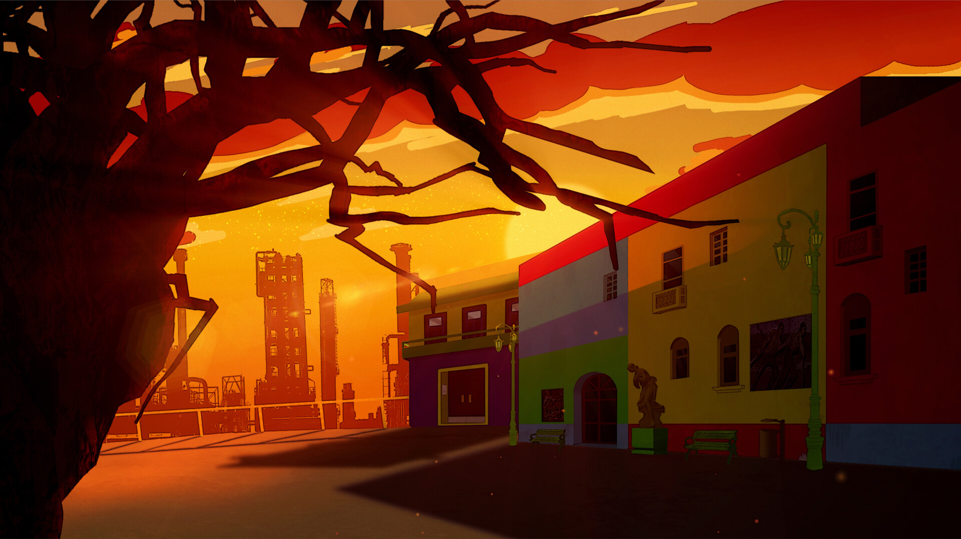 ArtStation - Background for animation 2D: "La Boca sunset" Scene