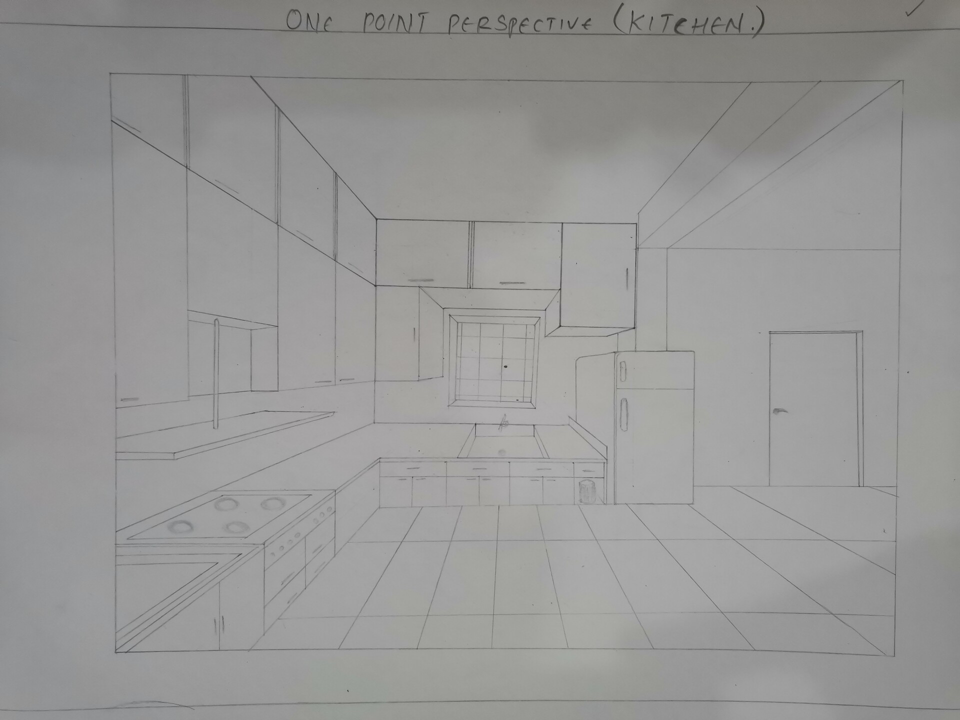 One Point Perspective Kitchen Drawing