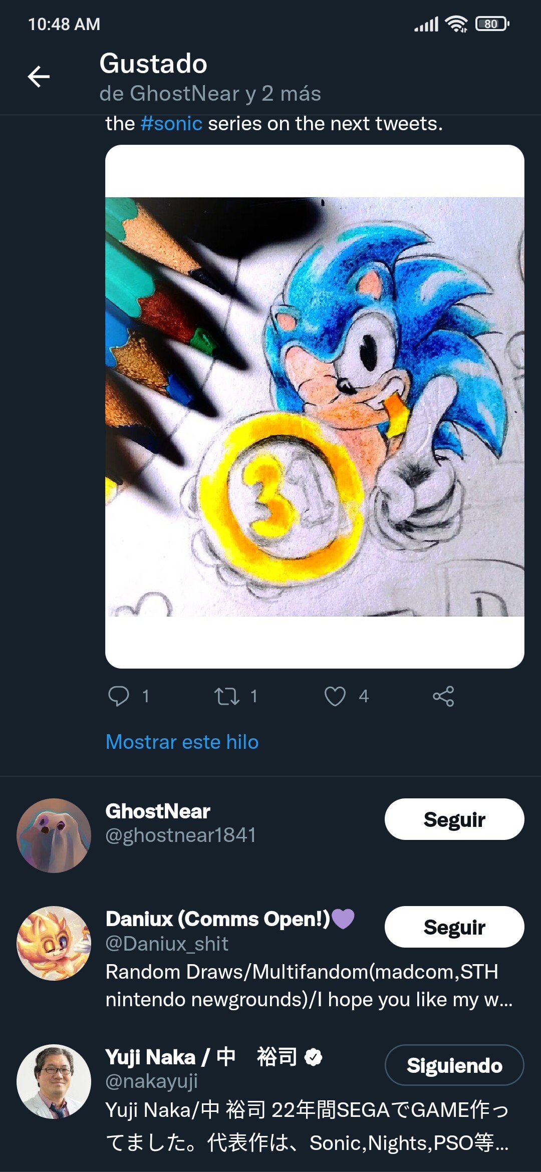ArtStation - Yuji Naka likes my Sonic fan art n.n