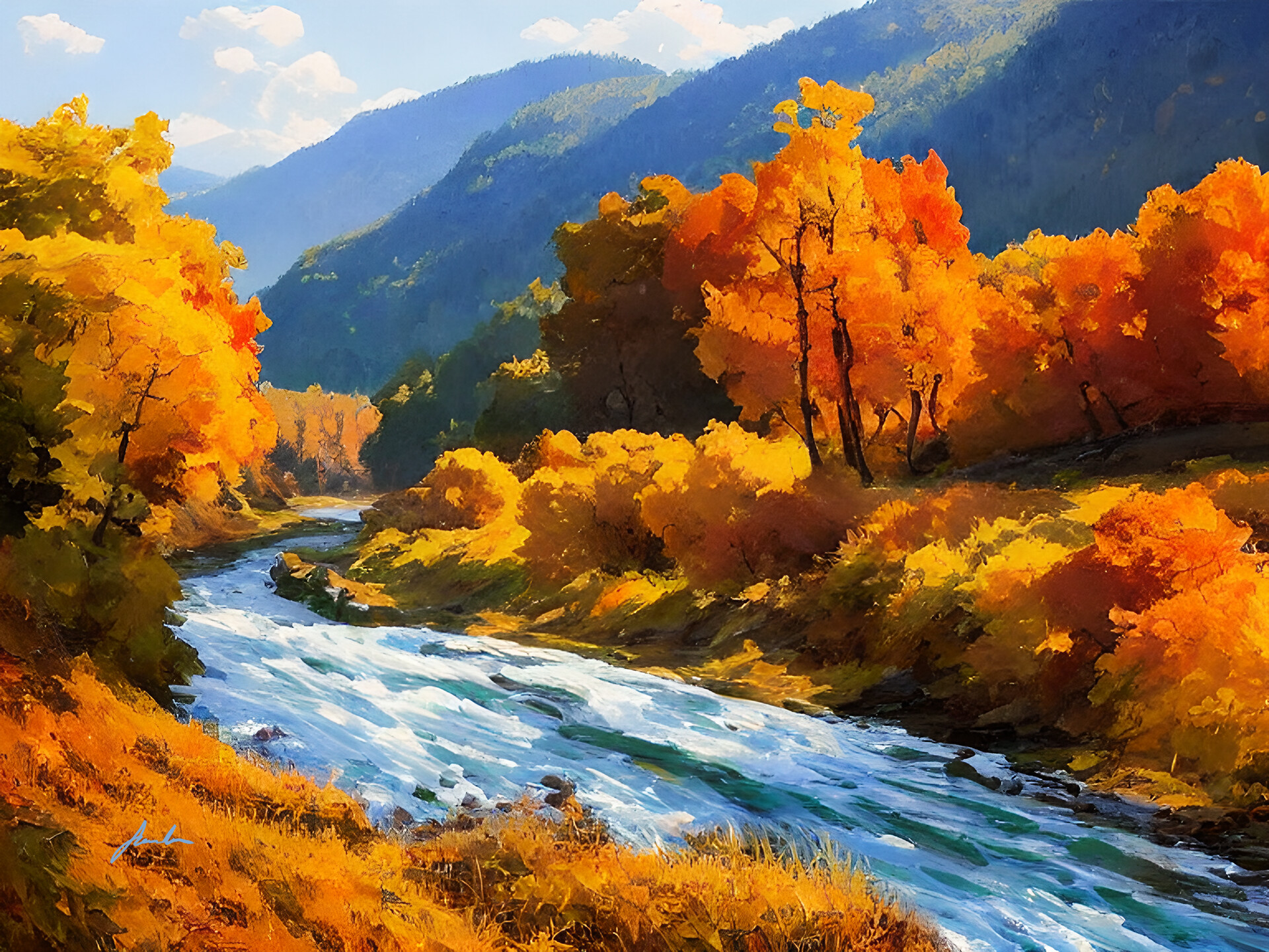ArtStation - Winding River Through Fall Mountains 1