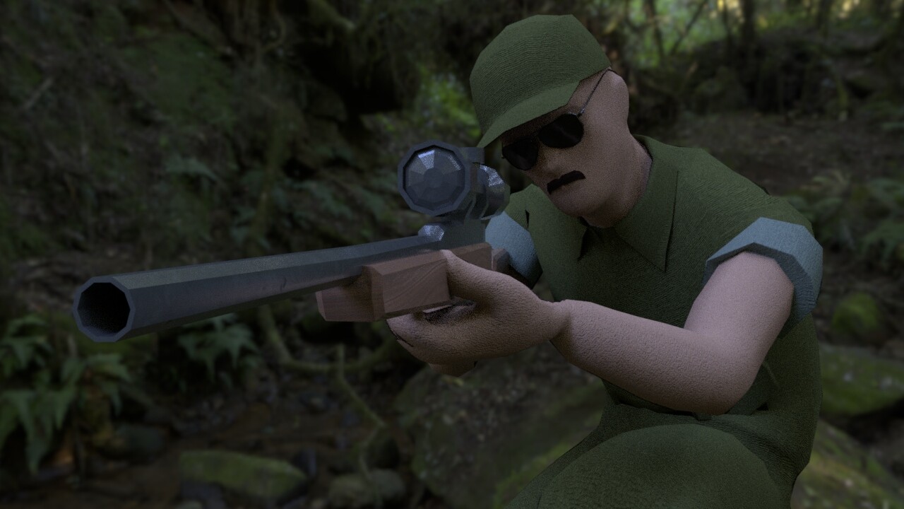 ArtStation - "Poacher Aiming Sniper Rifle" Render