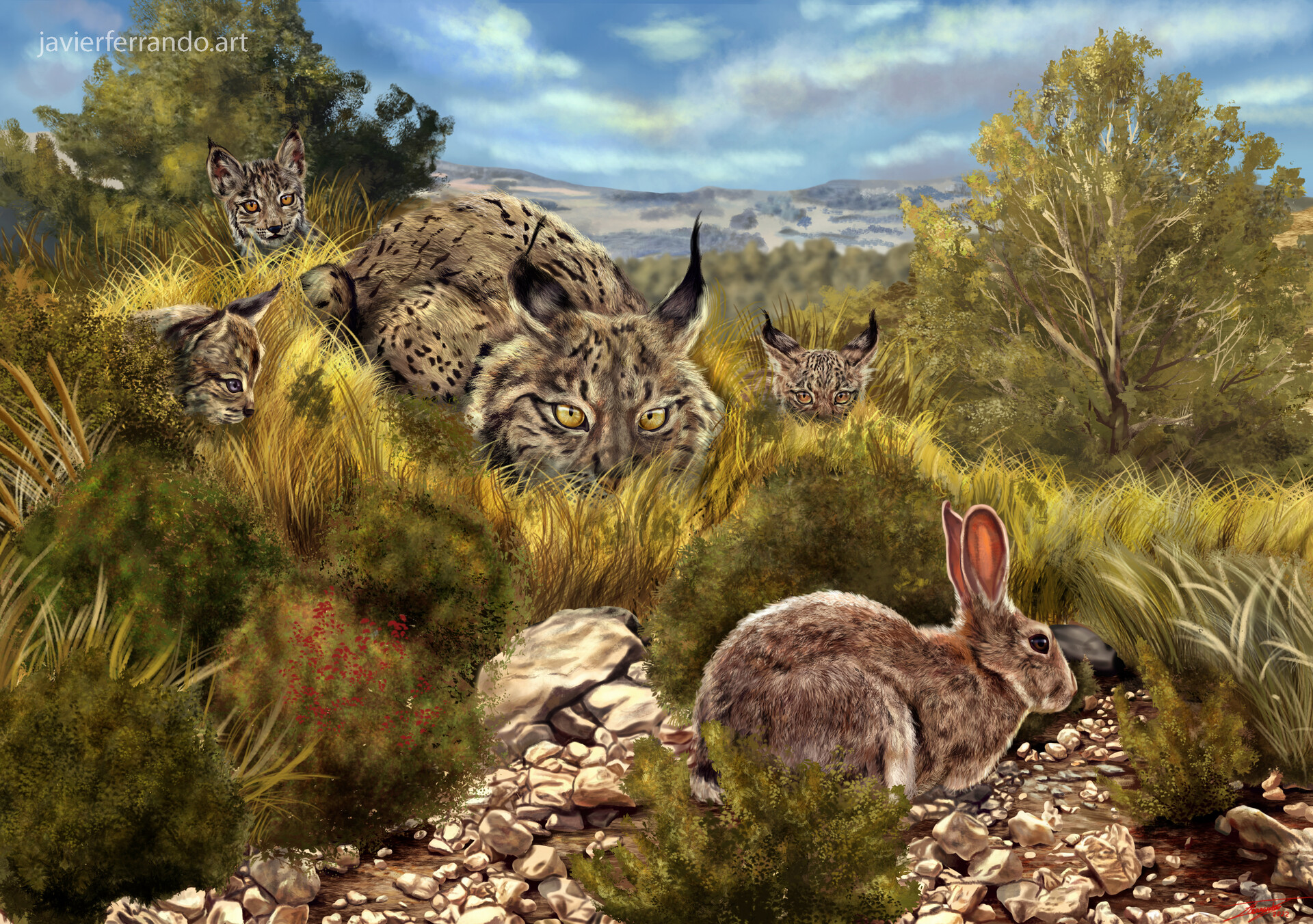 ArtStation - Lynx teaching to hunt