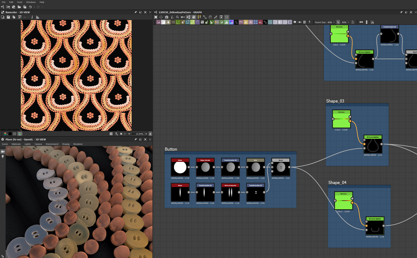 Michael Tiedtke - "Indian Cloth with Gold Details" Material in Substance Designer
