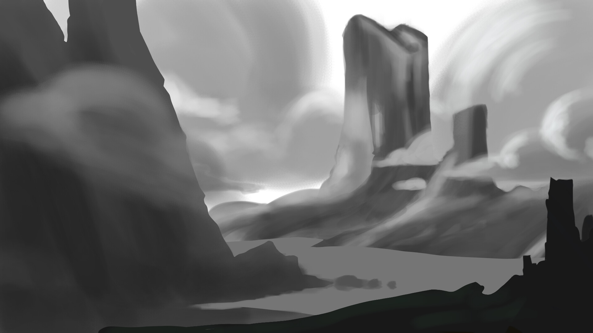 Grayscale Landscape Background