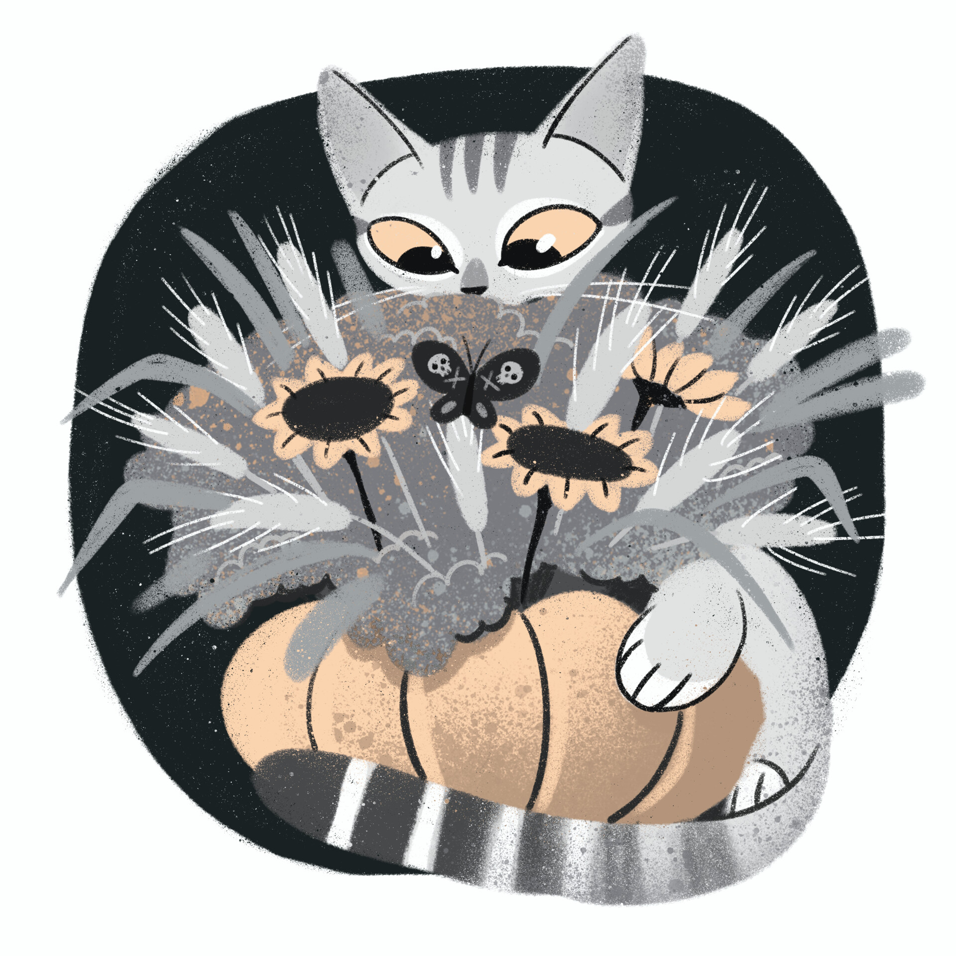 ArtStation - inktober cat with a bouquet