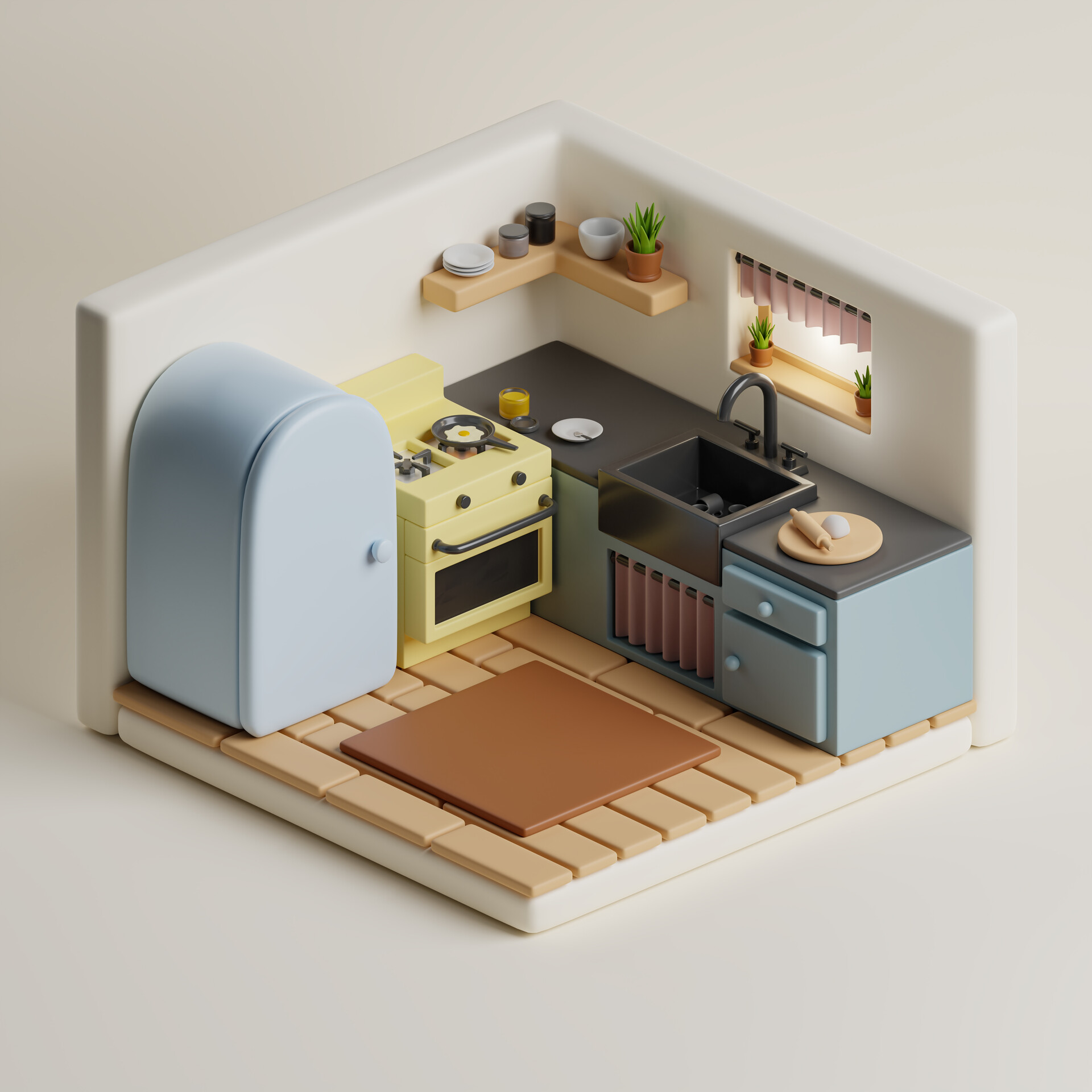 ArtStation - Stylized kitchen architecture with interior