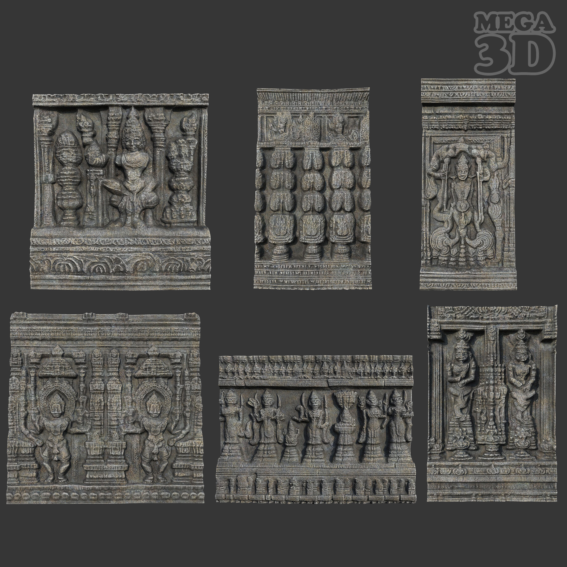 3D Models by 3D Landscape - Low poly Ancient Hindu Temple Wall modular ...