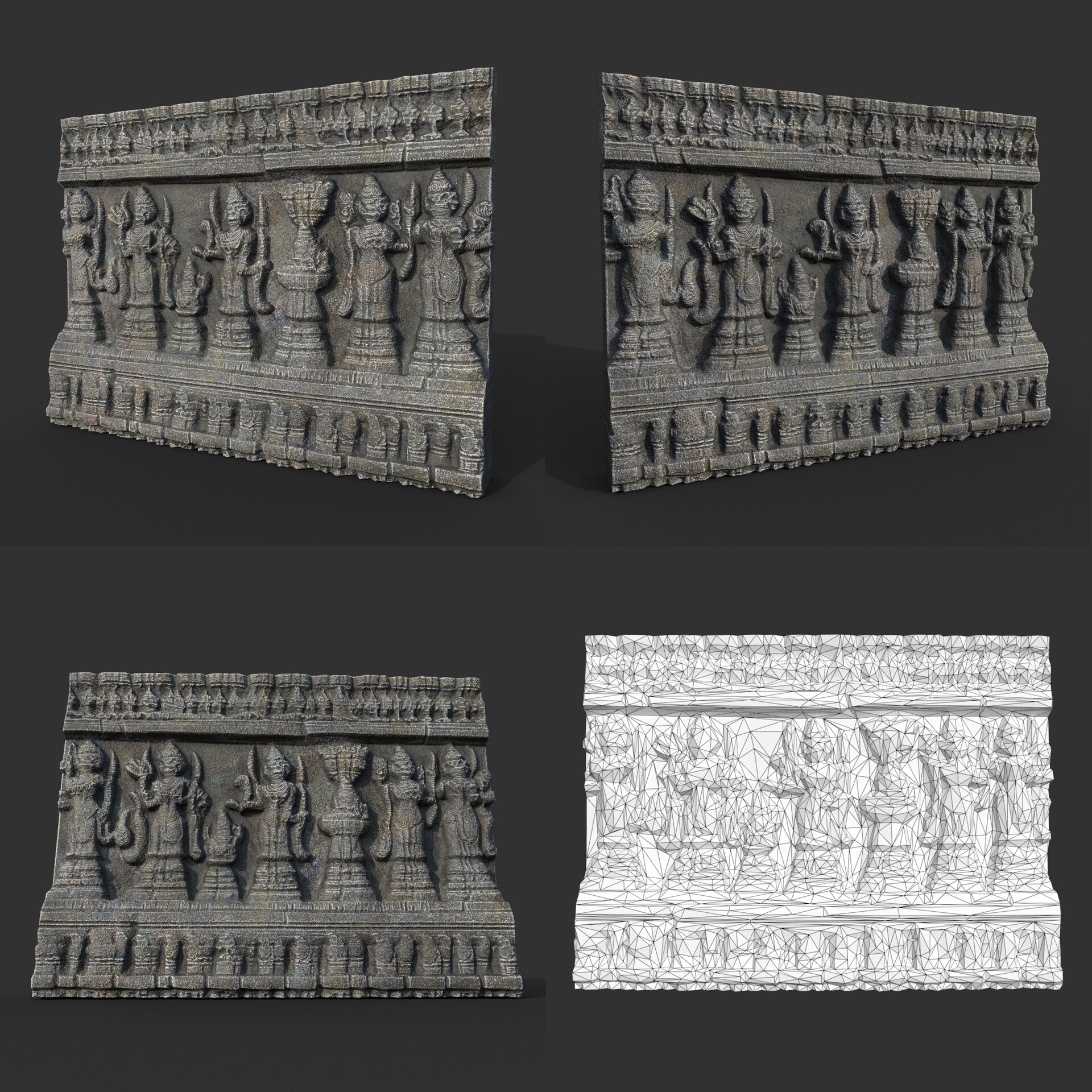3D Models by 3D Landscape - Low poly Ancient Hindu Temple Wall modular ...