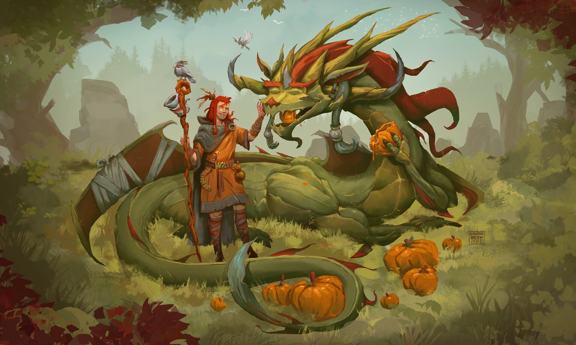 ArtStation - Young Druid and Dragon