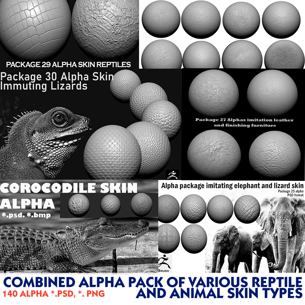 ArtStation - large Alpha pack of elephant, crocodile, lizard, snake skin.
