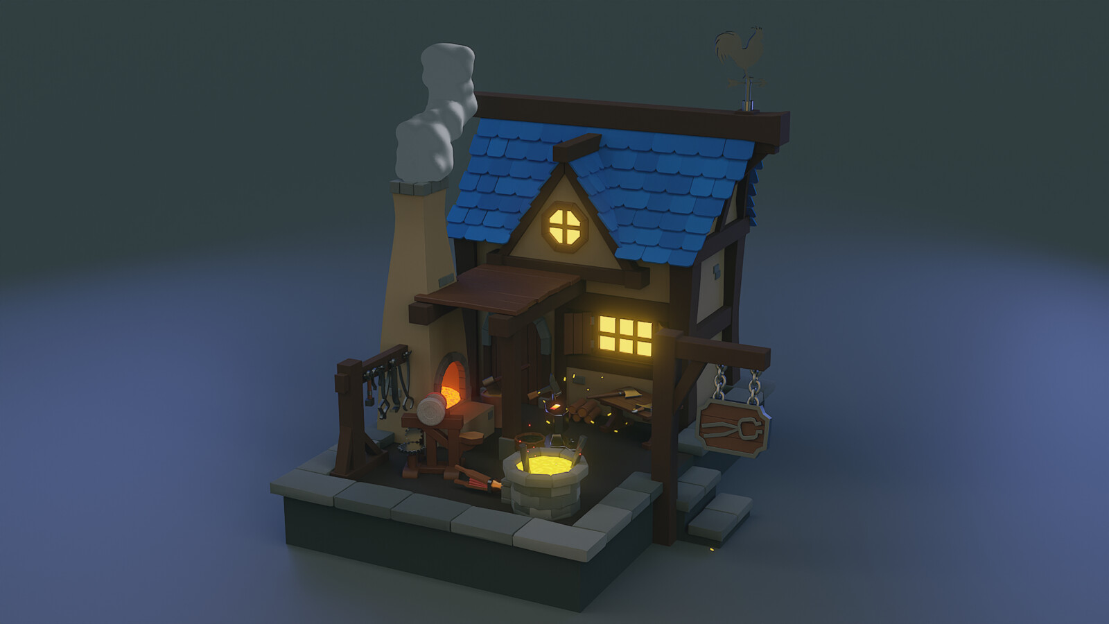 3D Tudor - Blender 3 Animated Stylized Blacksmith House | 3D Modelling ...