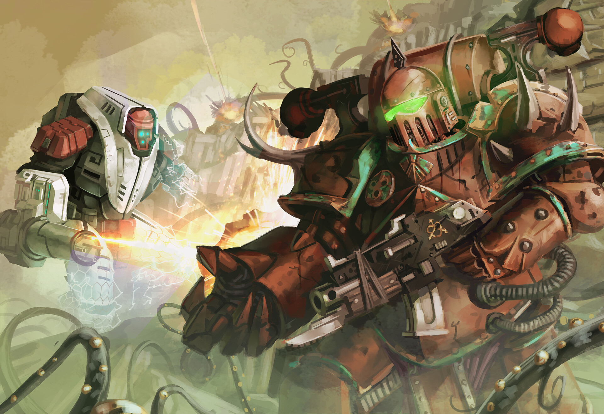 ArtStation - Tau stealth suit VS Plague Marine