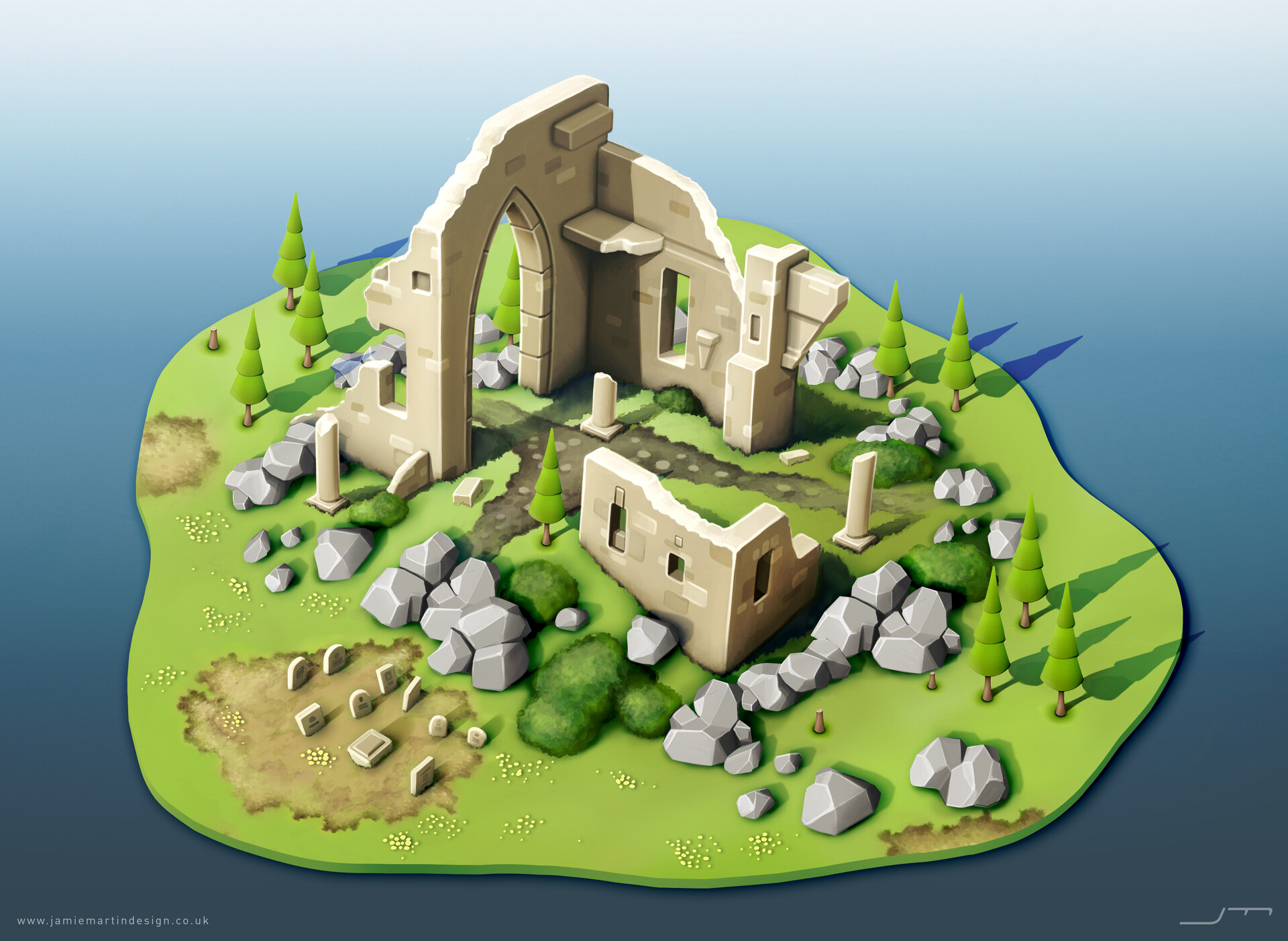 Jamie Martin - 'Quest' - Ruin & Barracks dioramas - environment concept art
