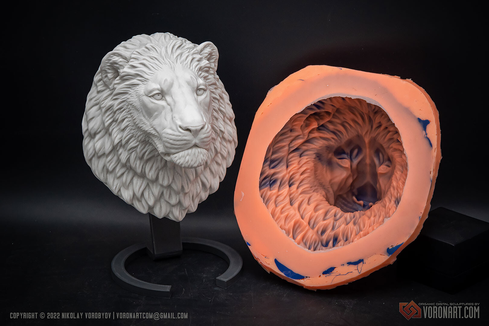 Nikolay Vorobyov - Lion face sculpture 3d printing, resin casting